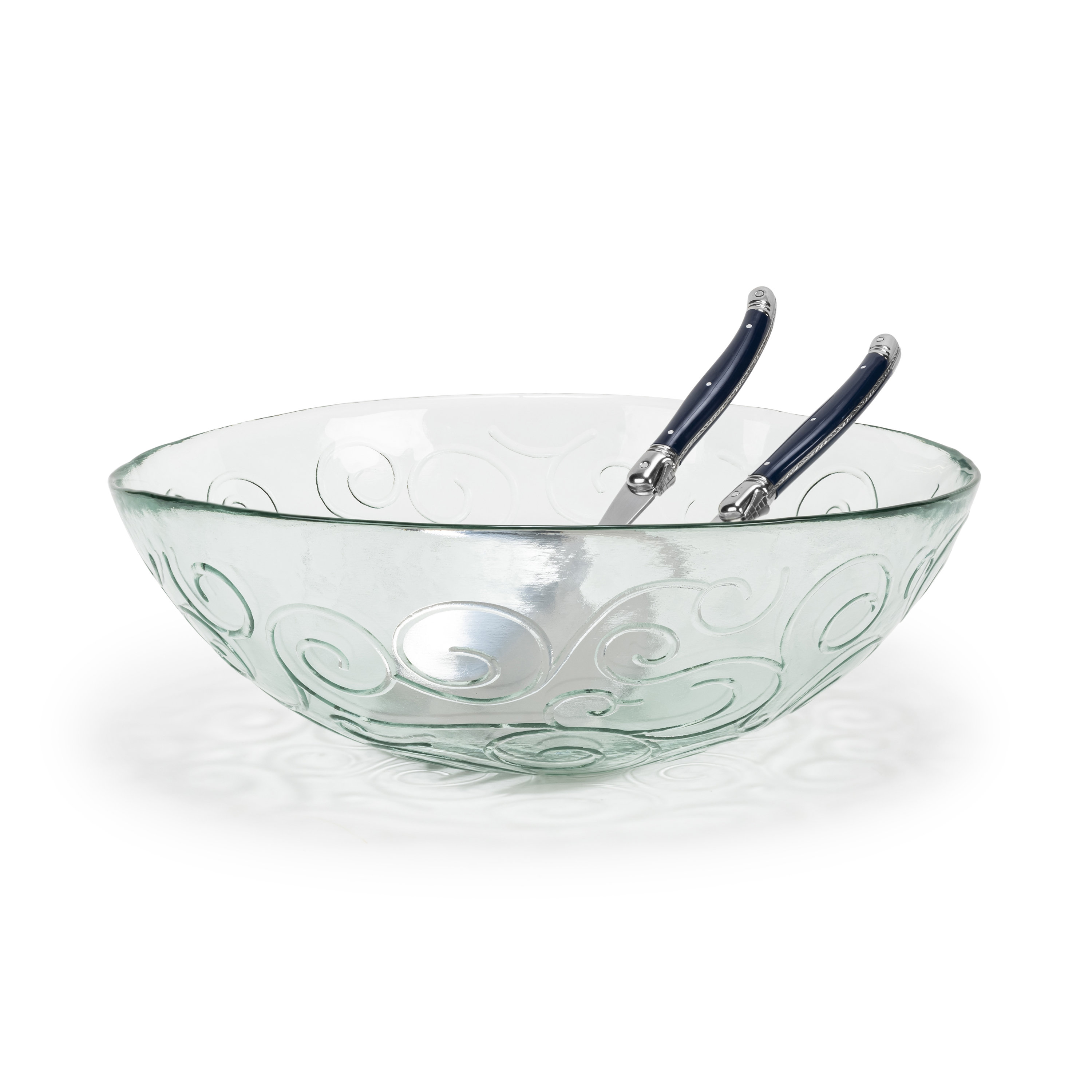 French Home Recycled Glass Celebration Salad Bowl With Navy Laguiole ...