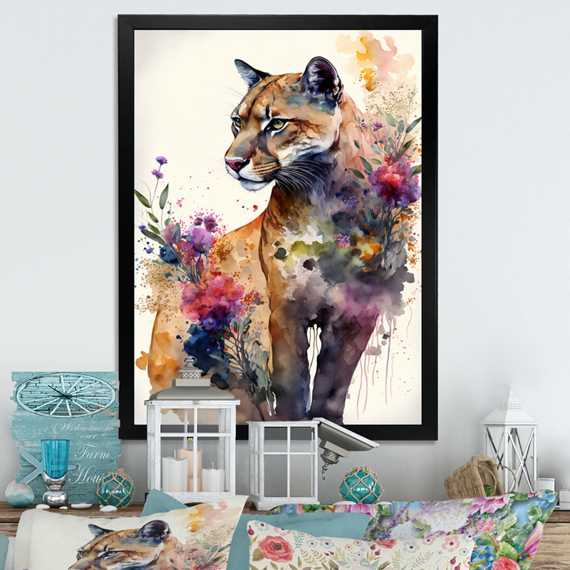 Dakota Fields Cute Puma Floral Art IV - Painting on Canvas | Wayfair