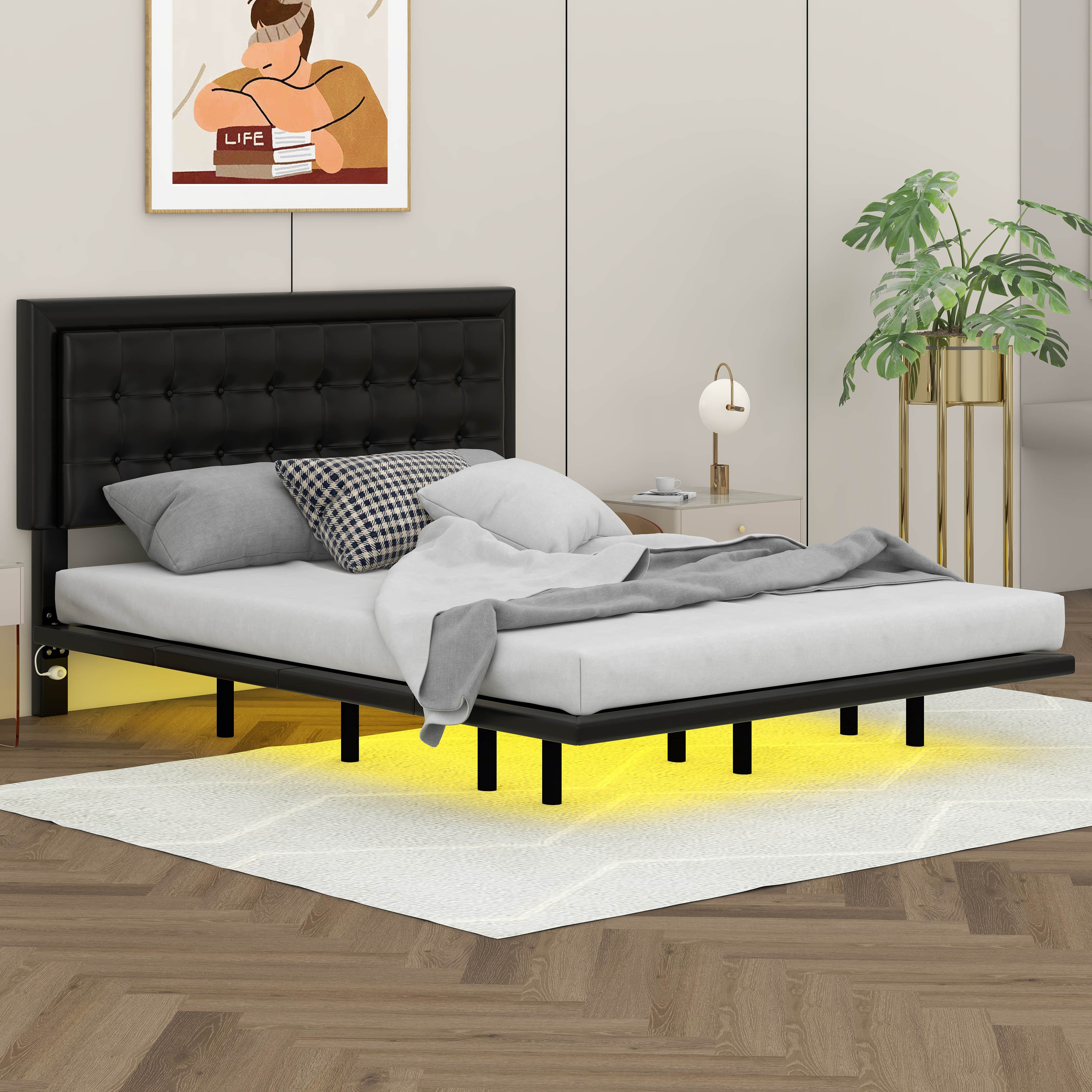 Brayden Studio® Structure de lit flottant pour grand lit Christler avec ...