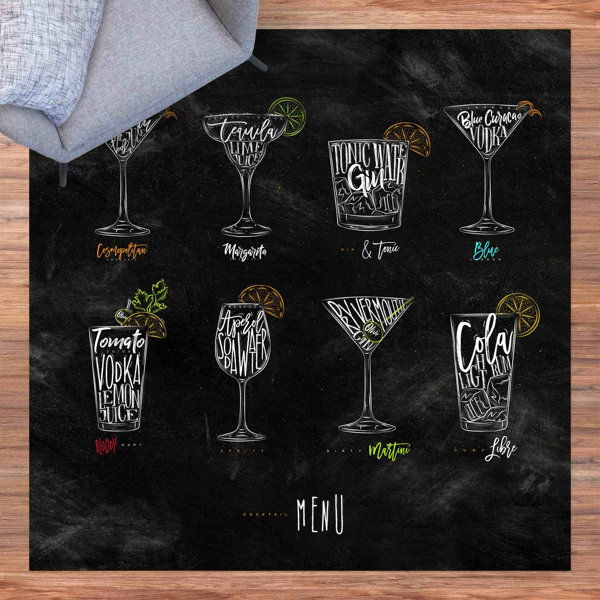 Happy Larry Paxson Cocktail Menu Black/White Indoor/Outdoor Rug ...