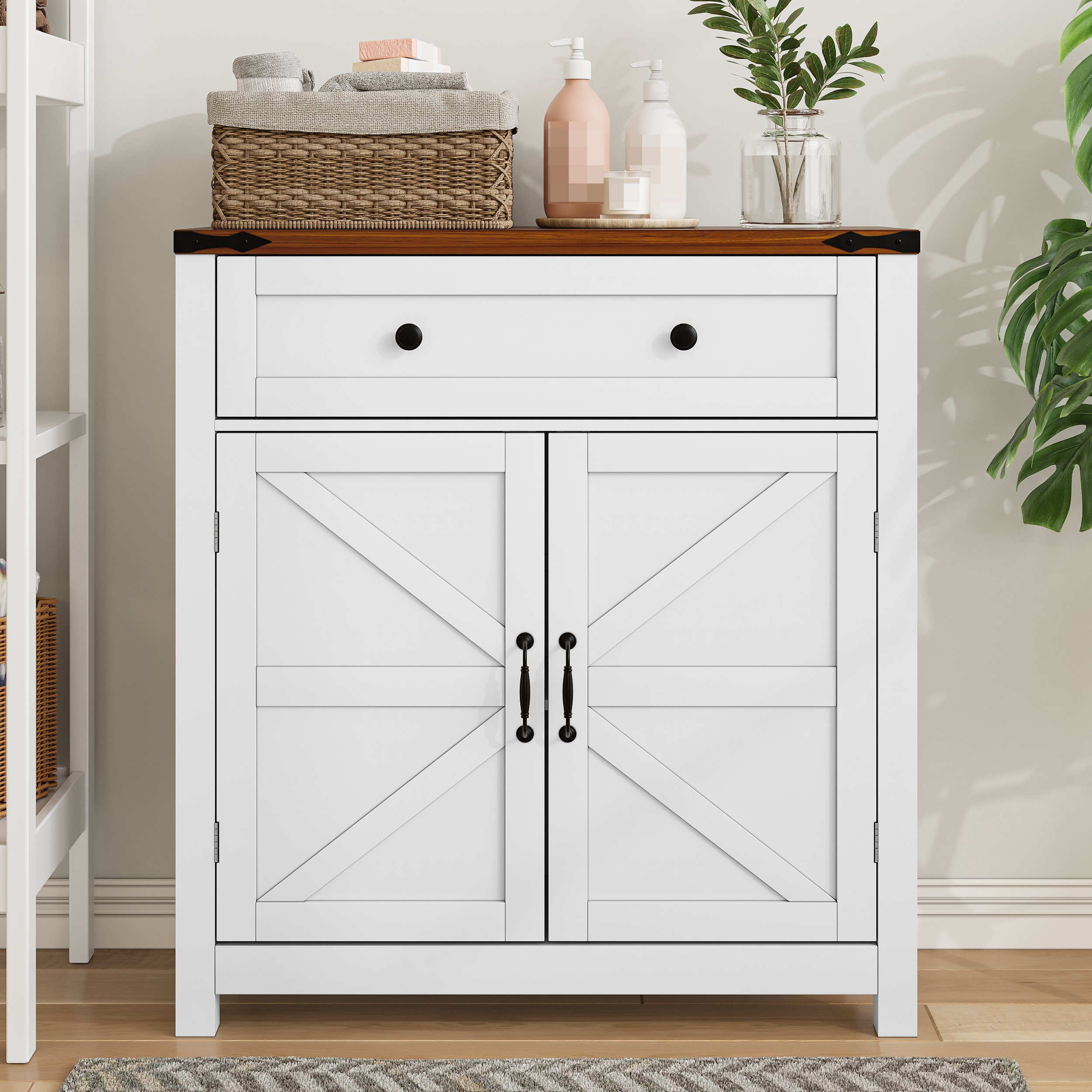 Gracie Oaks Farmhouse Style Storage Cabinet With Drawers And Adjustable ...