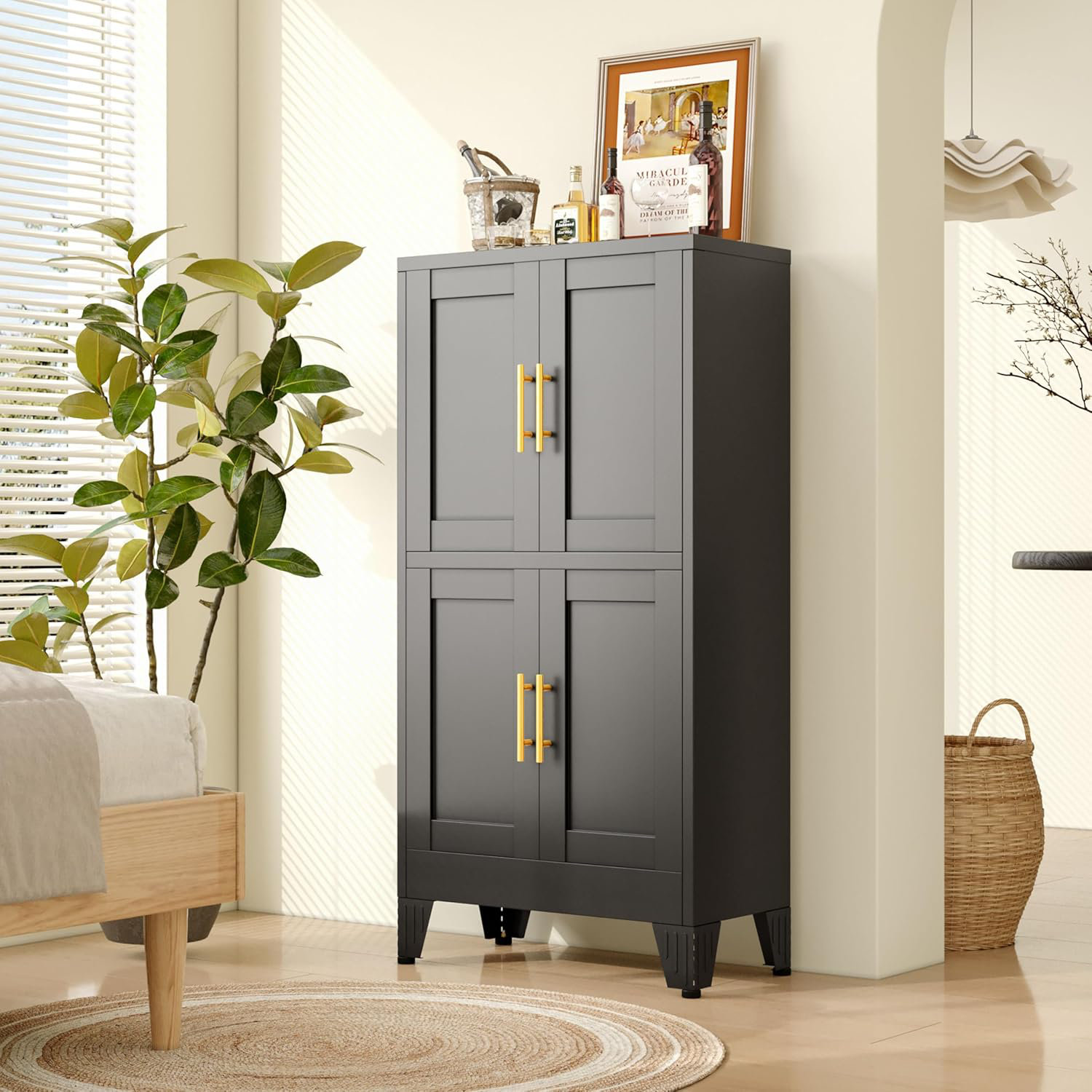 Mercer41 Metal Storage Cabinet 47.2" H Pantry Kitchen Storage Cabinets ...