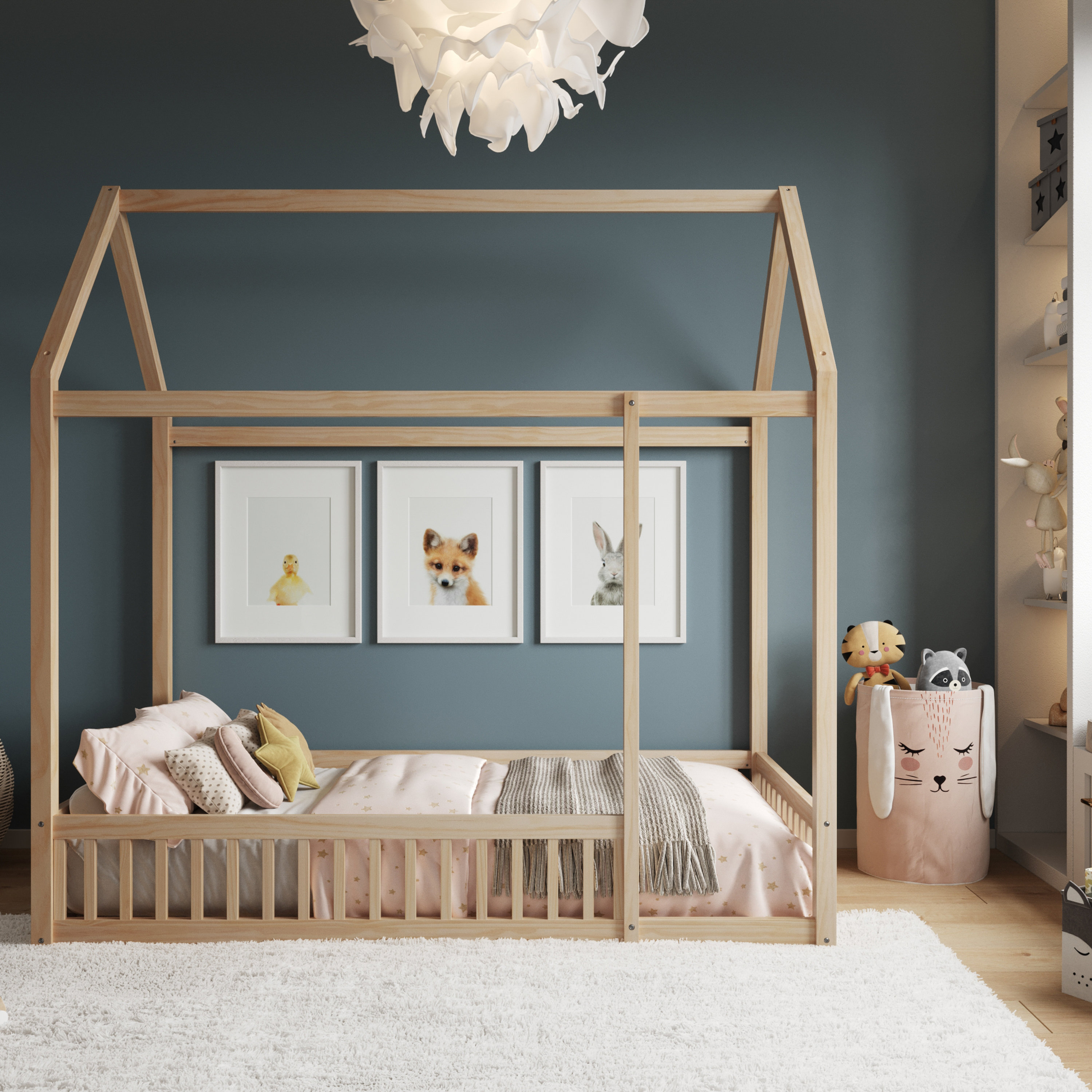 Isabelle & Max™ Aurey Wooden House Shaped Floor Bed With Fence And Wood ...