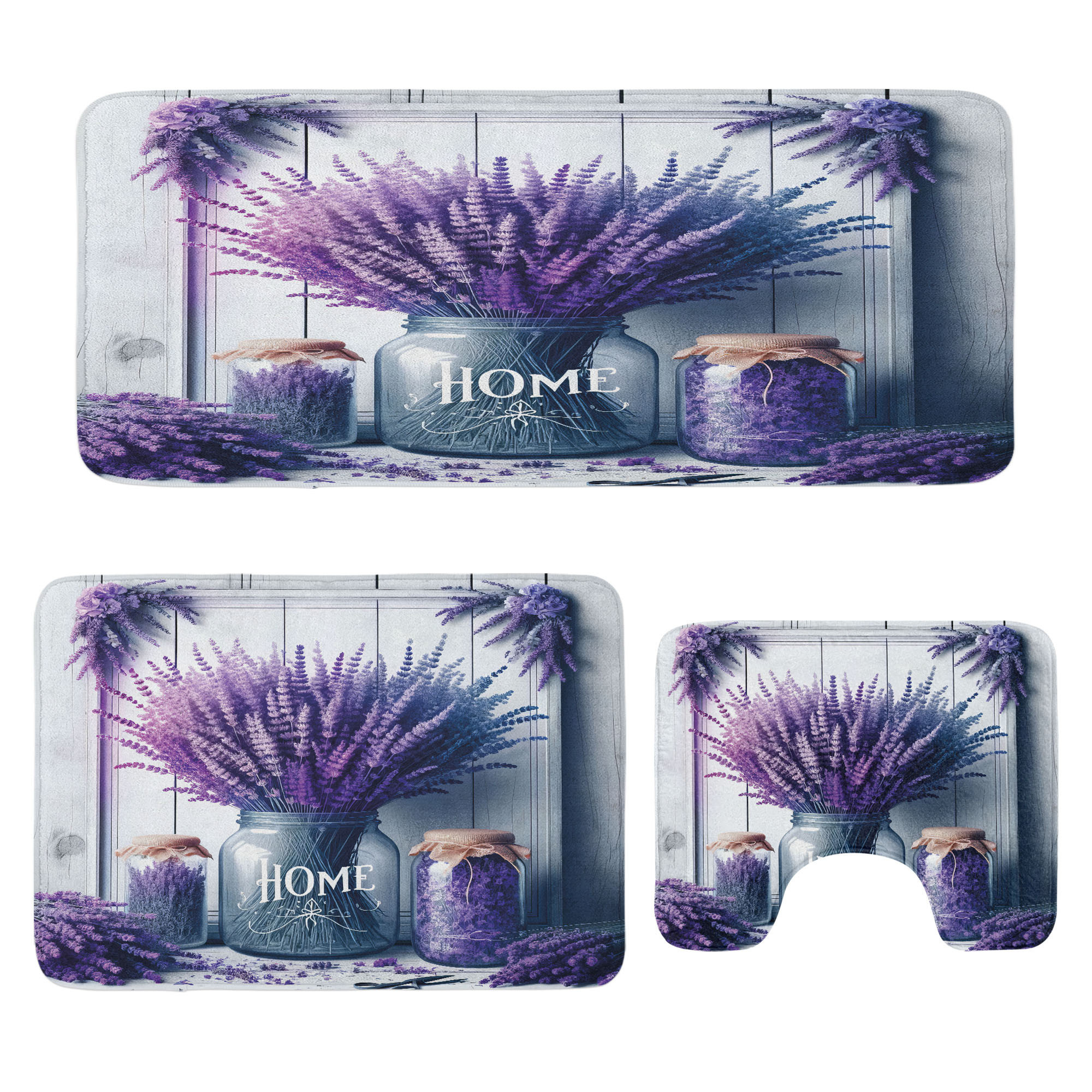 East Urban Home Purple Bathroom Rug Set 3 Pieces U-Shape & Rectangle ...
