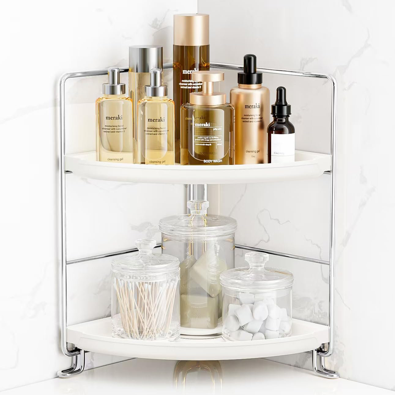 Everly Quinn 2-Tier Tool-Less Installation Vanity Shelf Small Plastics ...