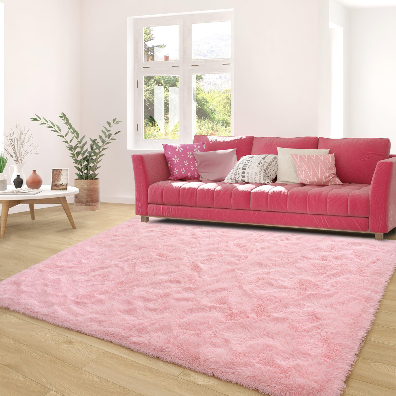 Mercer41 Ultra Soft Pink Rugs For Bedroom 4X6 Feet, Fluffy Shag Area ...