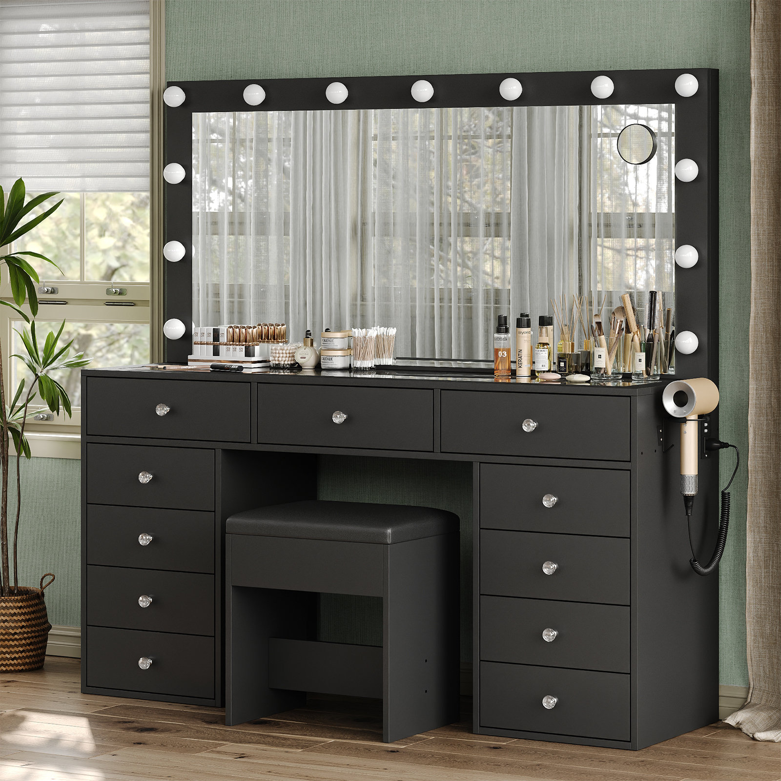 Latitude Run® Makeup Vanity With Mirror And Lights, 3 Lighting Modes ...