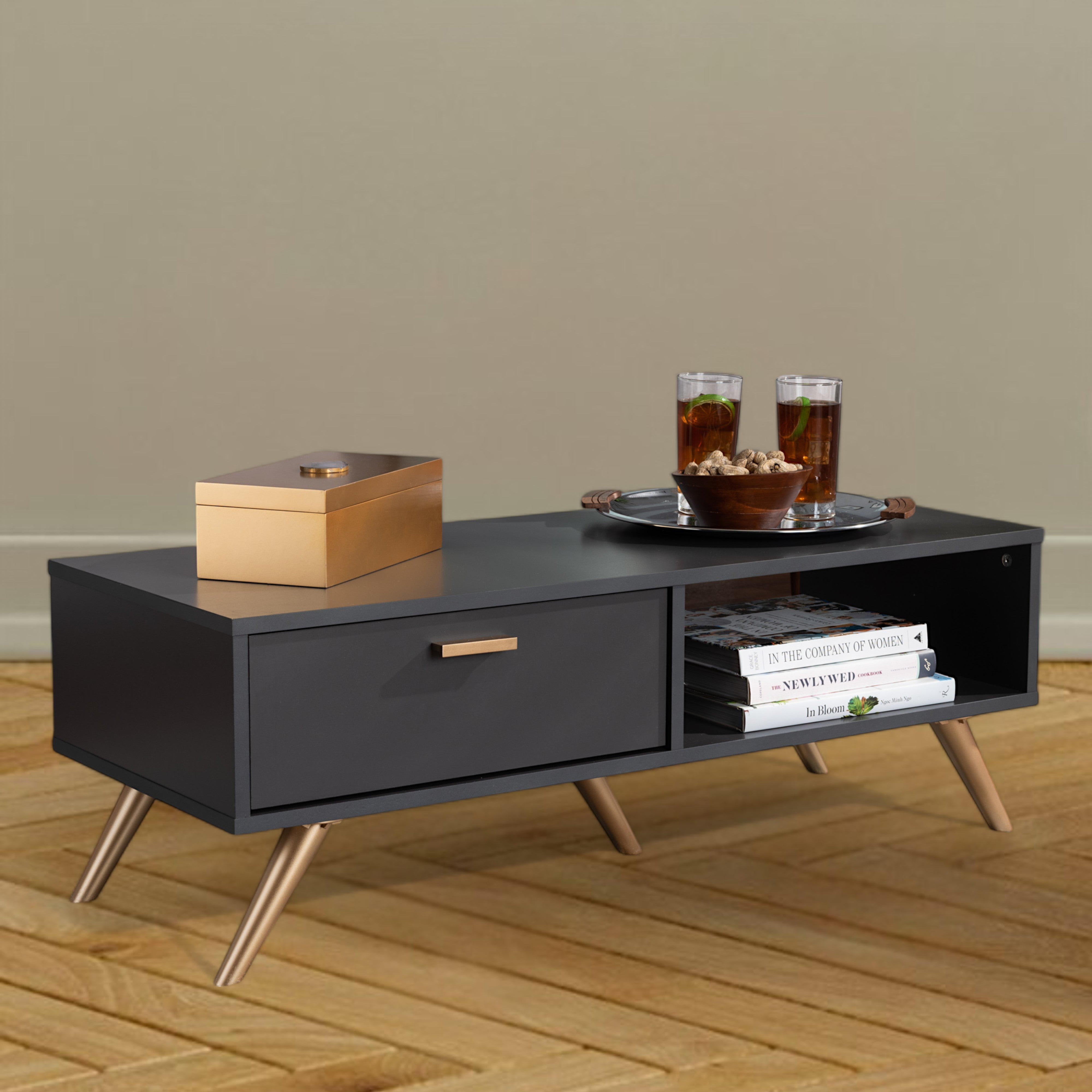 Mercer41 Vale Modern and Contemporary Dark Grey and Gold Finished Wood ...
