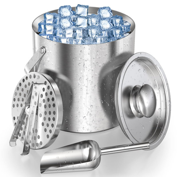 Ivy Bronx Ice Bucket, Ice Bucket For Home Bar 3L Stainless Steel Double ...