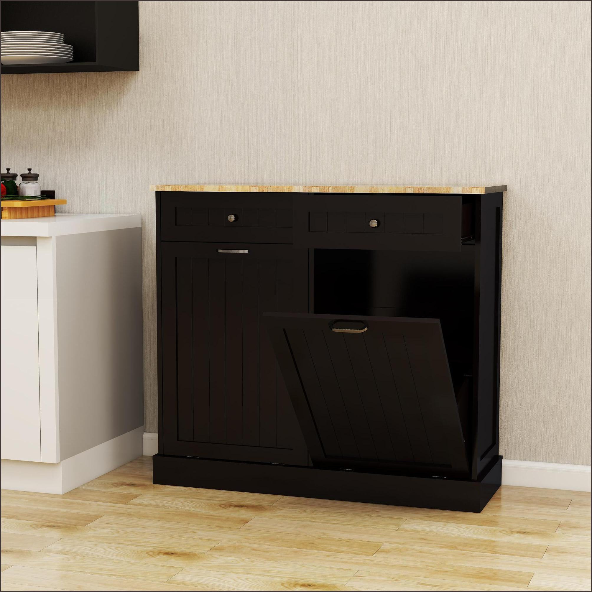 August Grove® Kitchen Trash Cabinet with Two Drawers & Tilt-Out ...