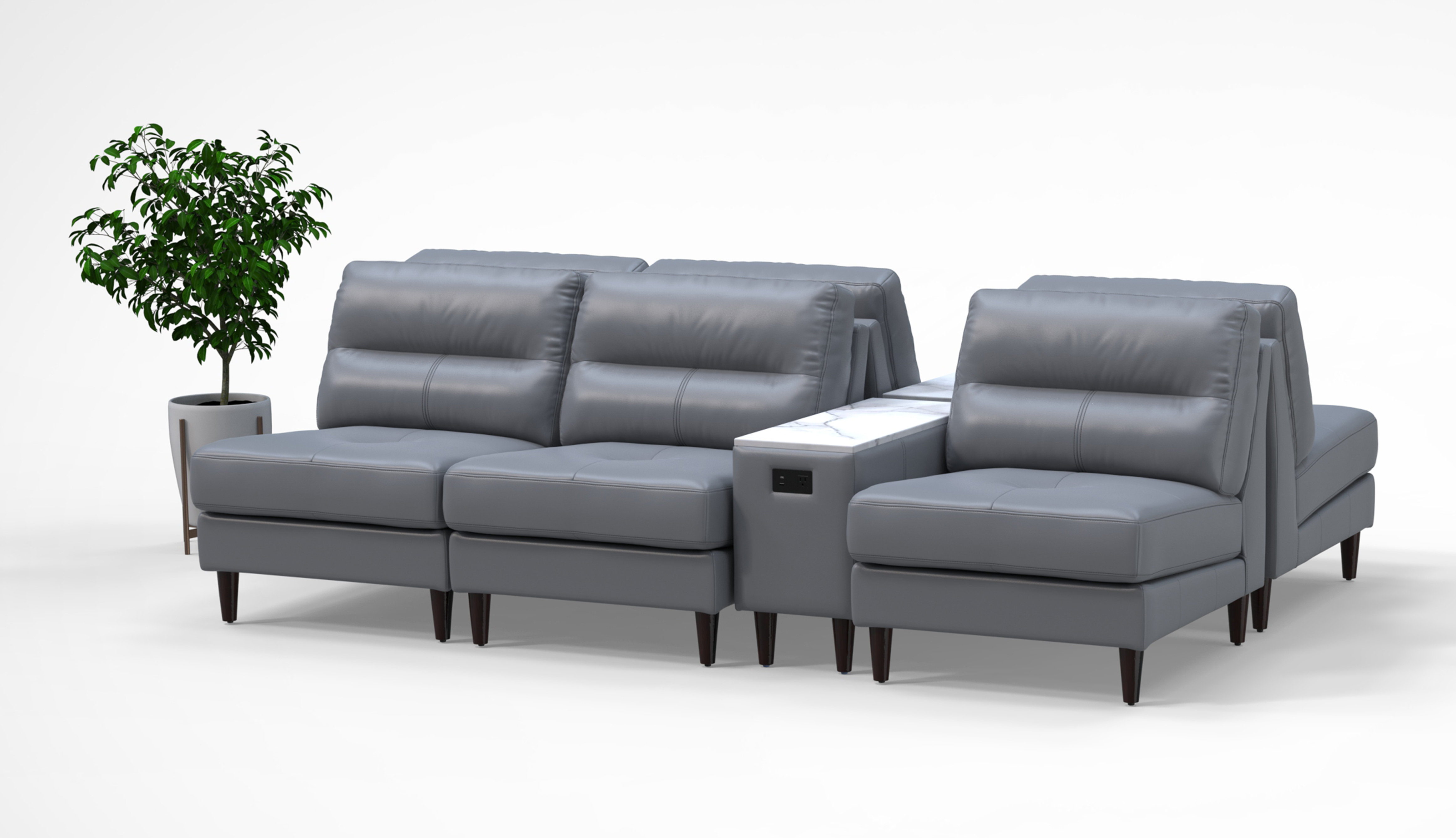 Reunion 6 Person Waiting Room Reception Chairs With Charging Tables 8Pc ...