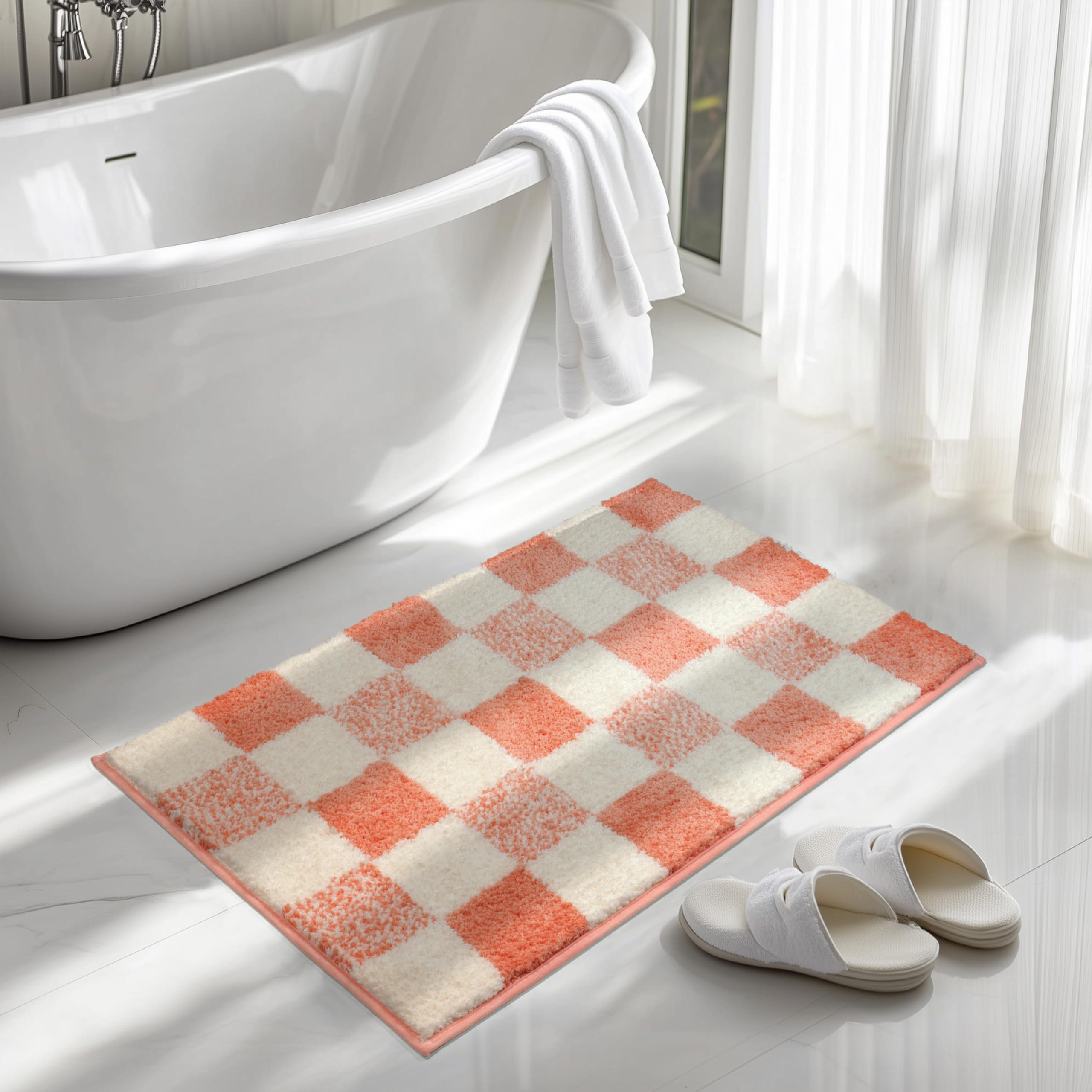 Latitude Run® Pink Bathroom Rugs Checkered Bath Mats For Bathroom Non ...