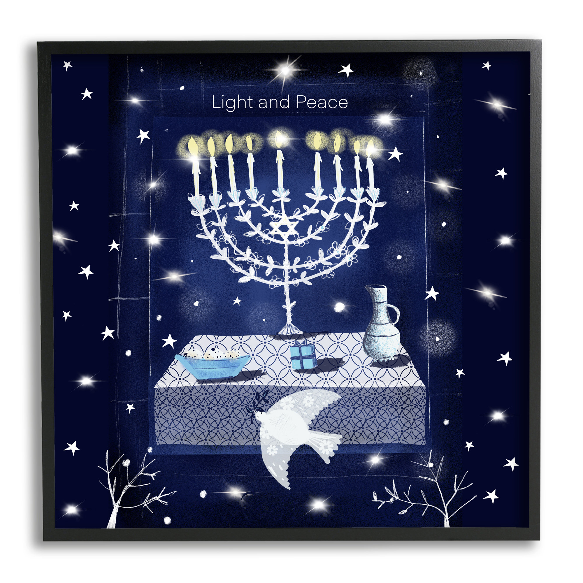 Stupell Industries Light & Peace Menorah Stars Framed On Wood by Susse ...