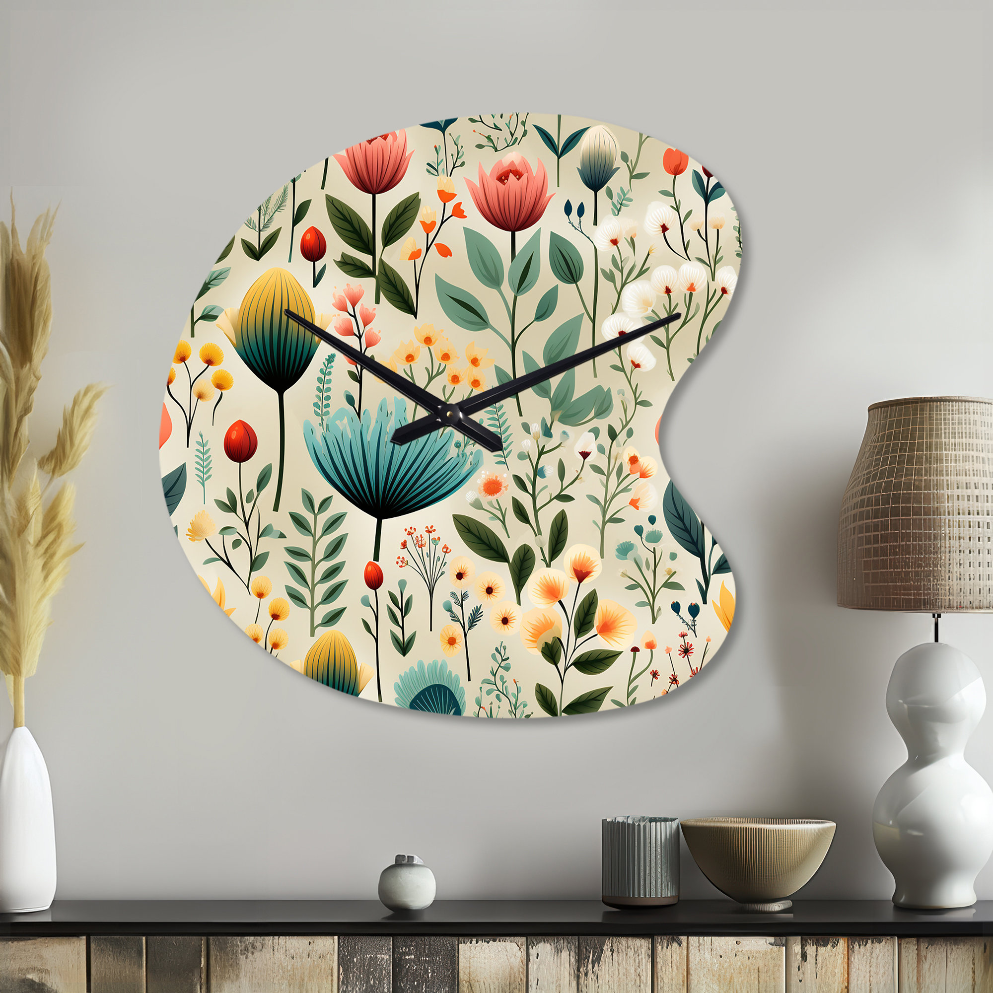 Design Art Gardens - Plants Asymmetrical Metal Wall Clock, Boho Unique ...