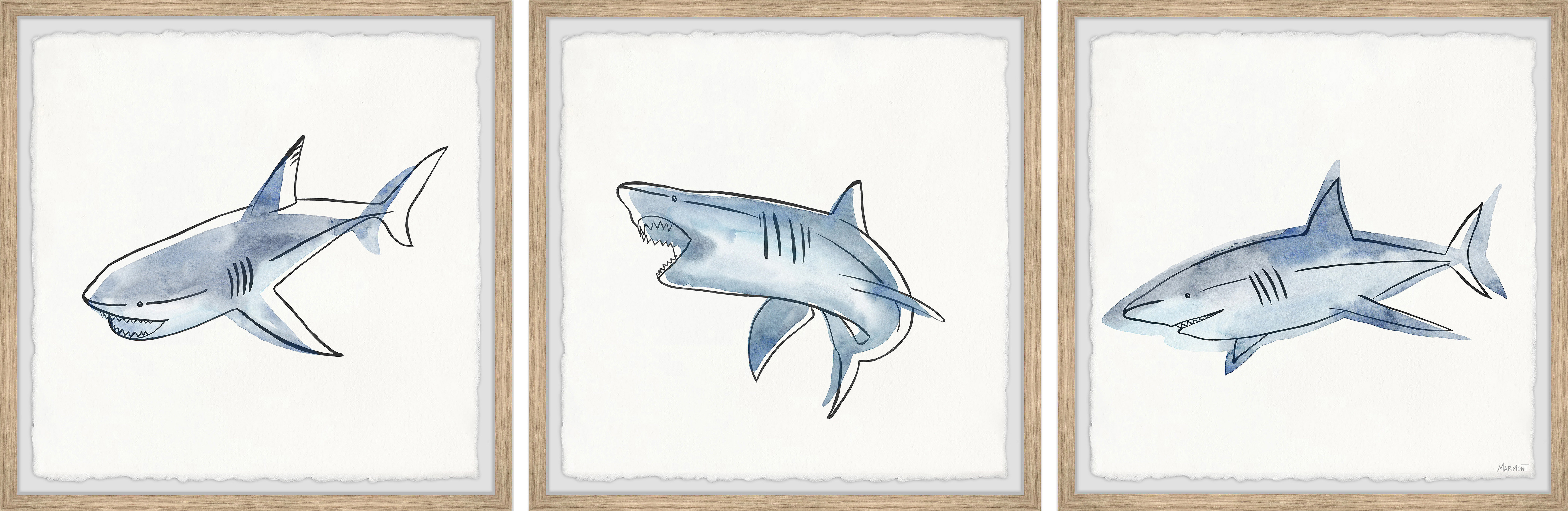 Marmont Hill Fiery Sharks Triptych - 3 Piece Picture Frame Painting Set ...