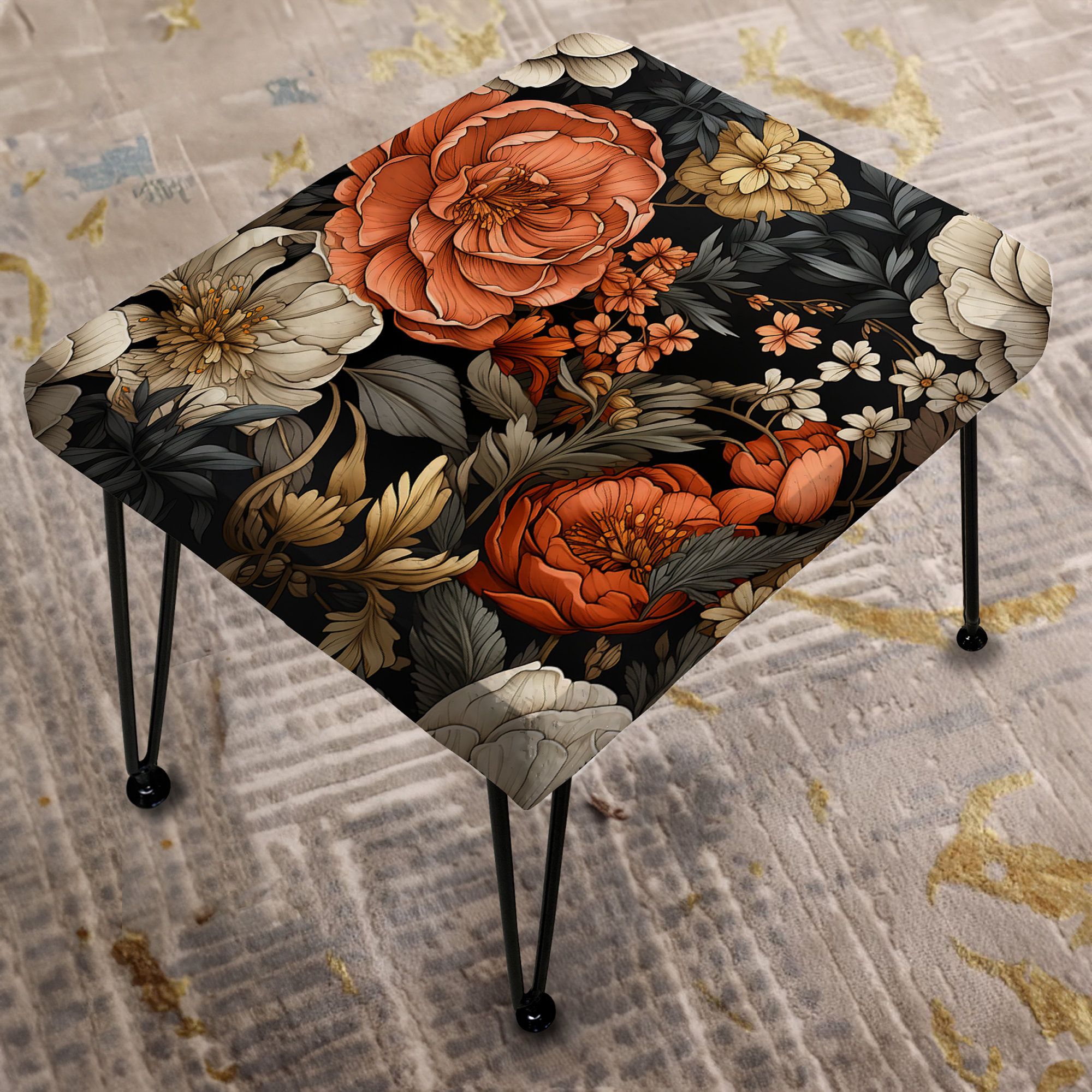 Design Art Splendid Marigold Mosaic Collage - Floral Rectangle Ottoman ...