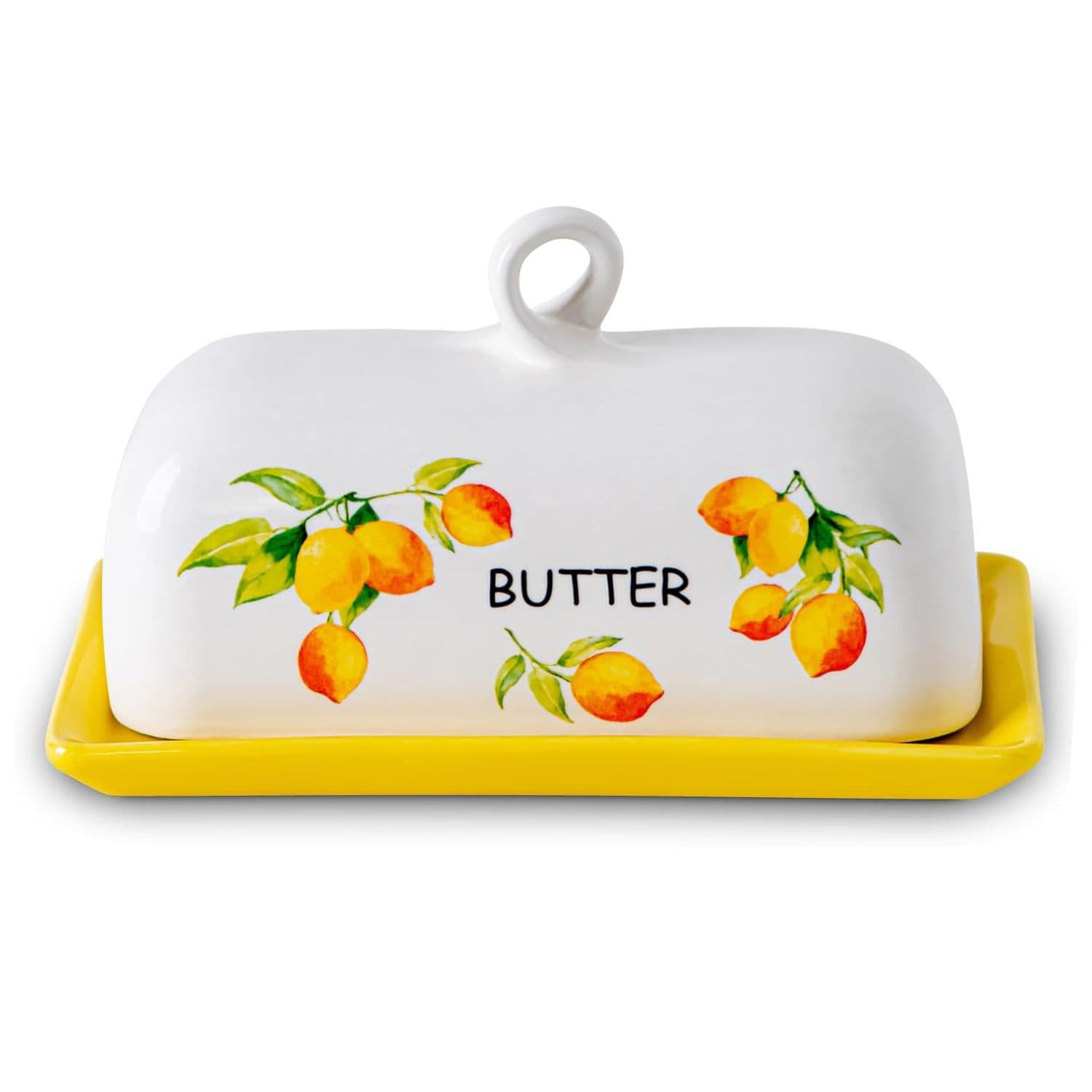 August Grove® Yellow Ceramic Lemon Lidded Butter Dish for Countertop ...