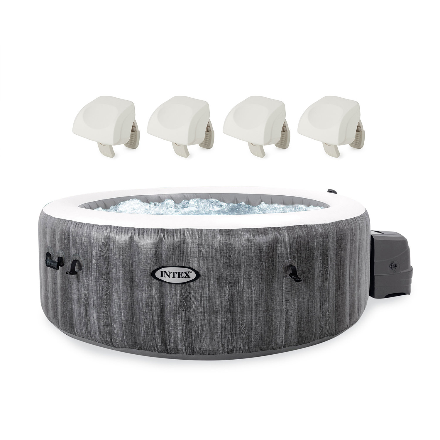 Intex Purespa Plus Greywood Inflatable Hot Tub Jet Spa With 4 Headrest ...