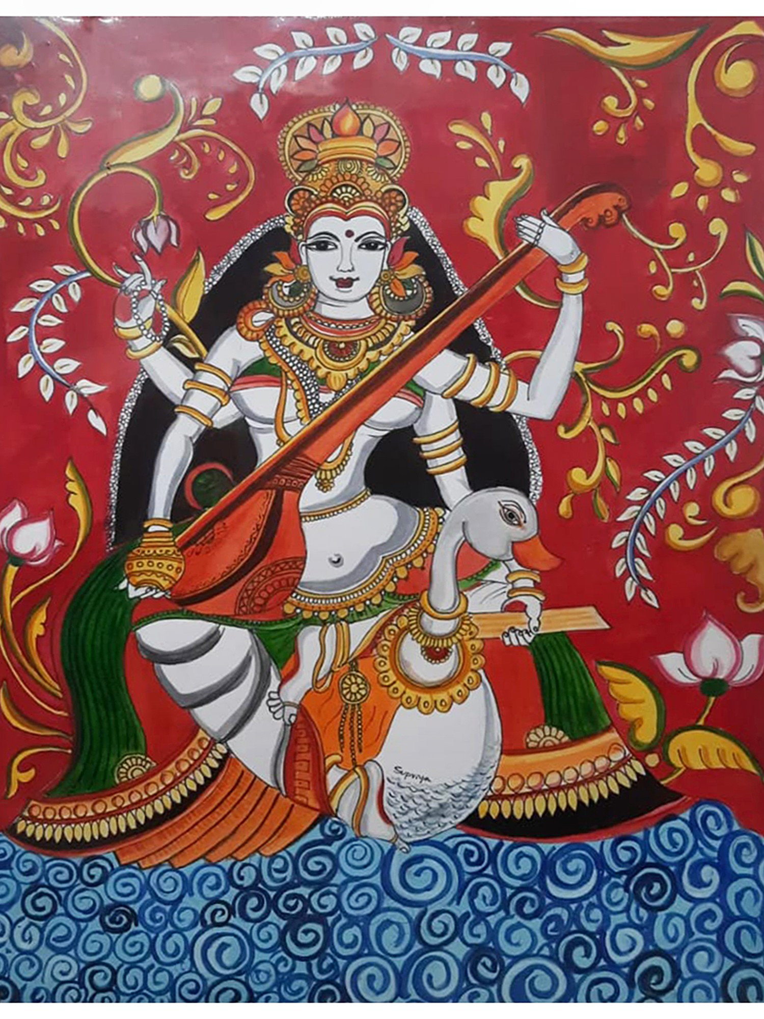 Exotic India Goddess Saraswati On Swan | Acrylic On Canvas | By Supriya ...