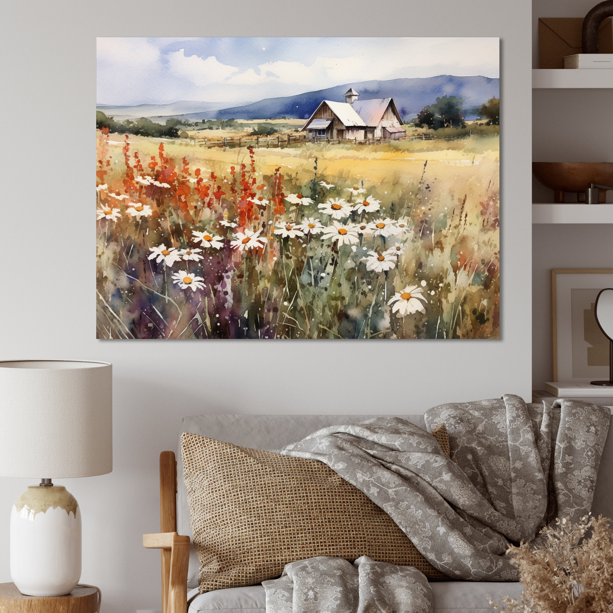 Winston Porter Green White Meadow At The Farm I - Floral Canvas Prints ...