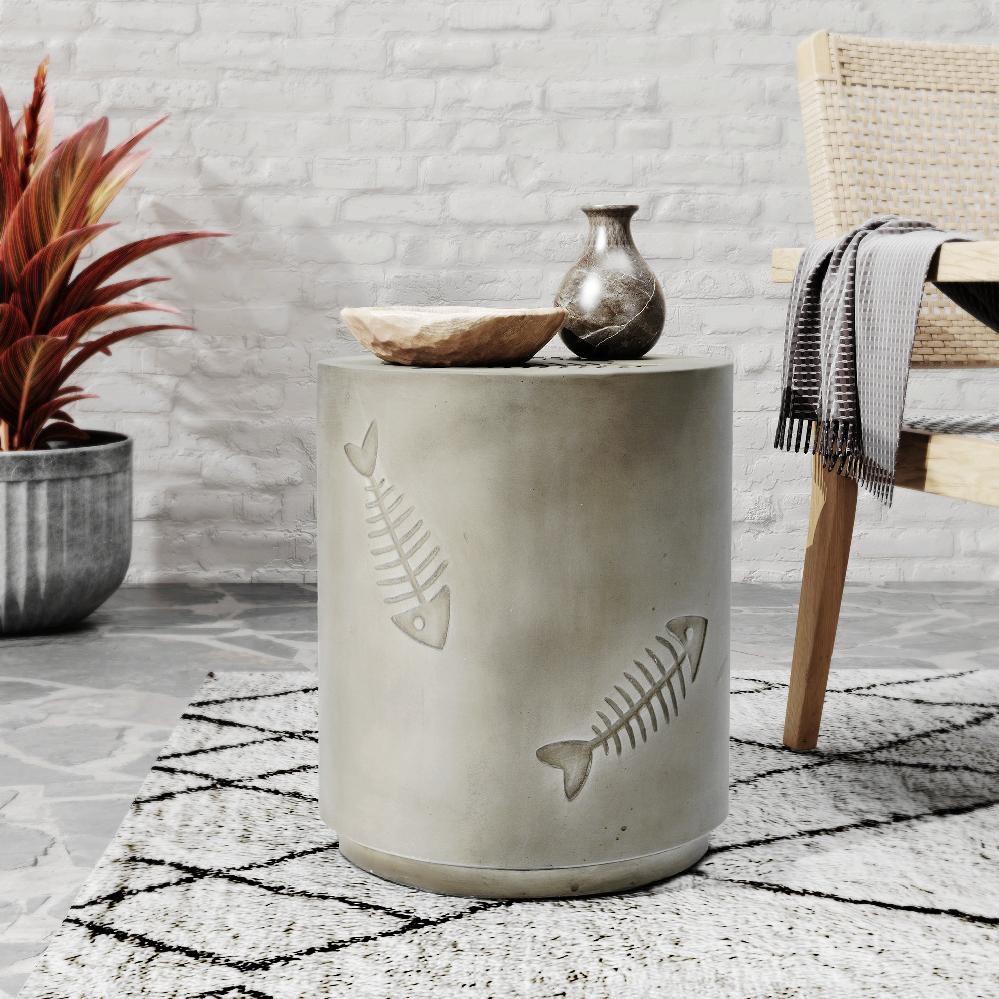 Ebern Designs 16" Side Table Fish Pattern, Side Table For Patio Chairs ...