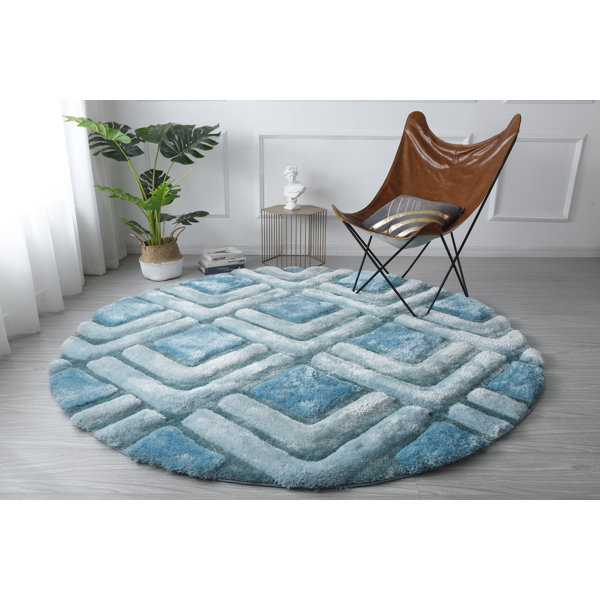 Latitude Run® Corey-Leigh Geometric Shag Light Blue/Teal Area Rug ...