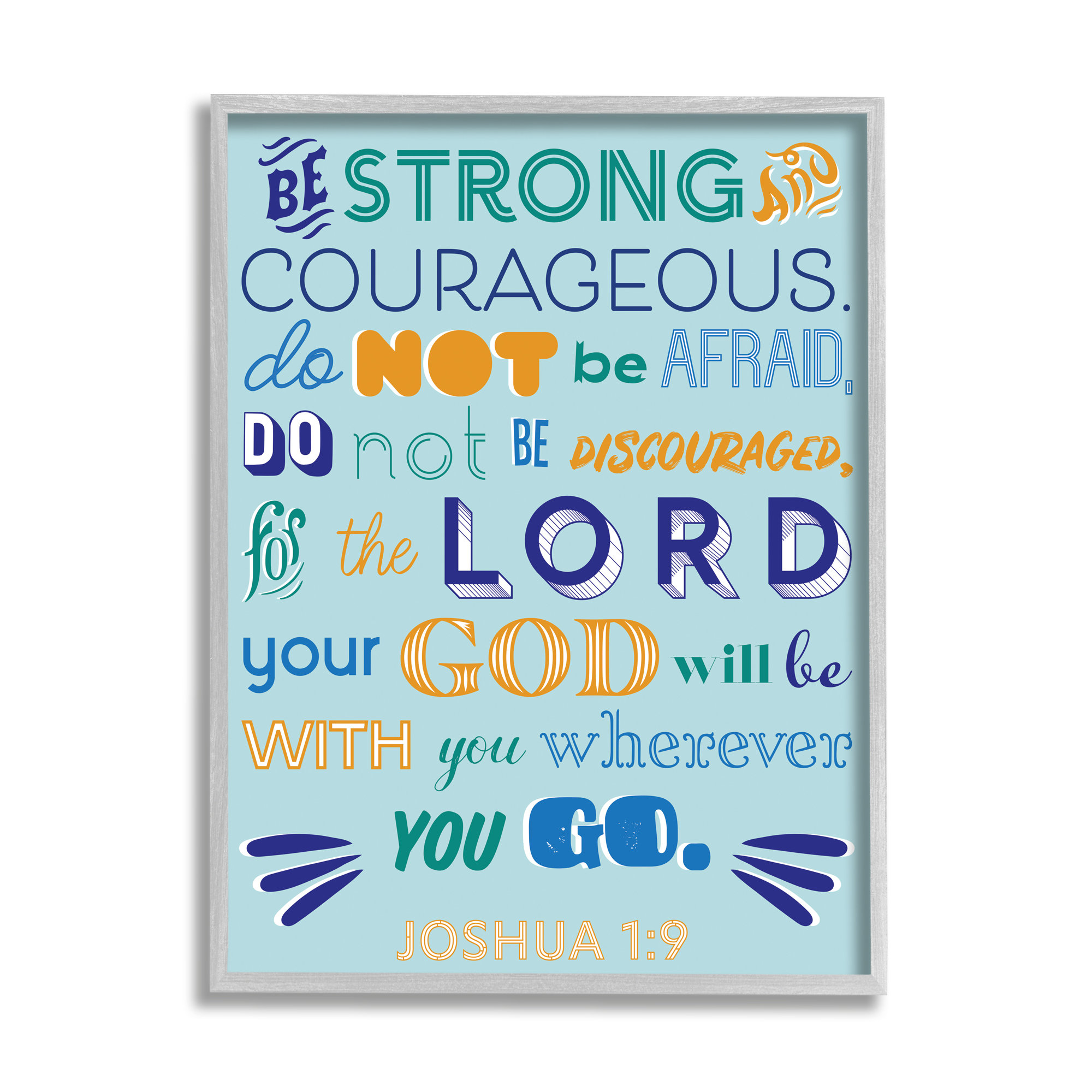 Stupell Industries Be Strong Religious Blue Orange Inspirational Word ...