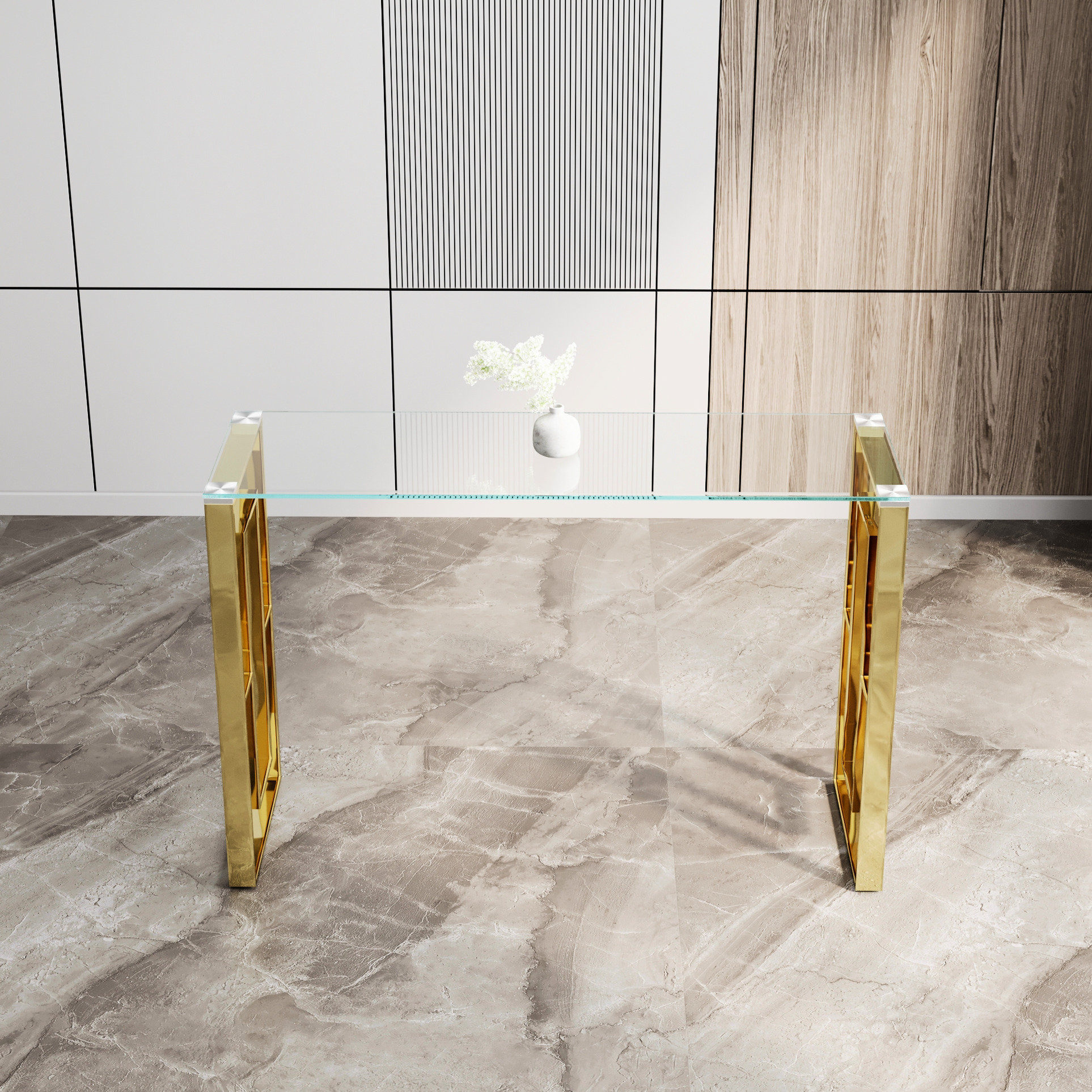 Mercer41 Modern Living Area Console Table - Golden, Stainless Steel ...