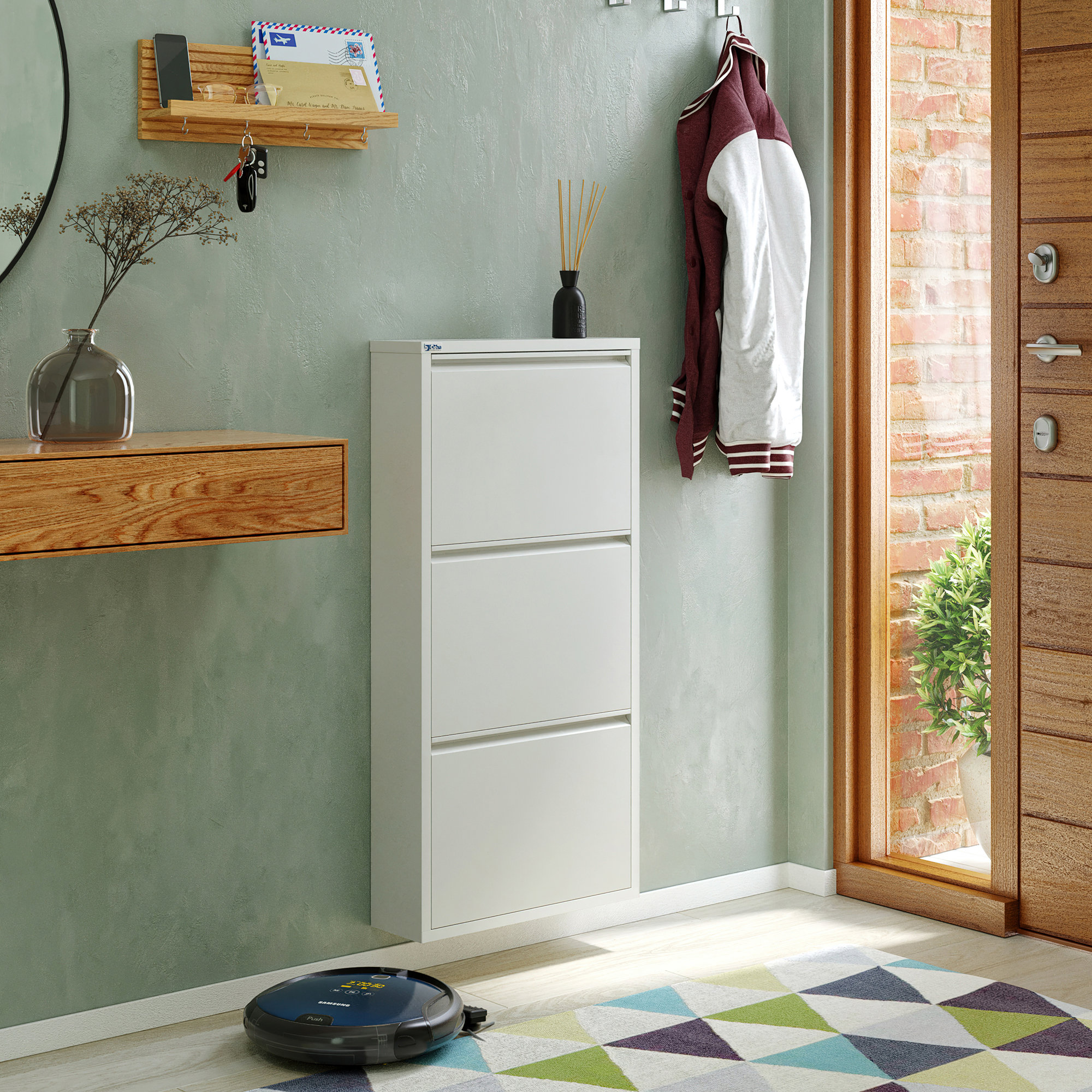 Latitude Run® Antibacterial 3 Tier Metal Shoe Cabinet without Holes ...