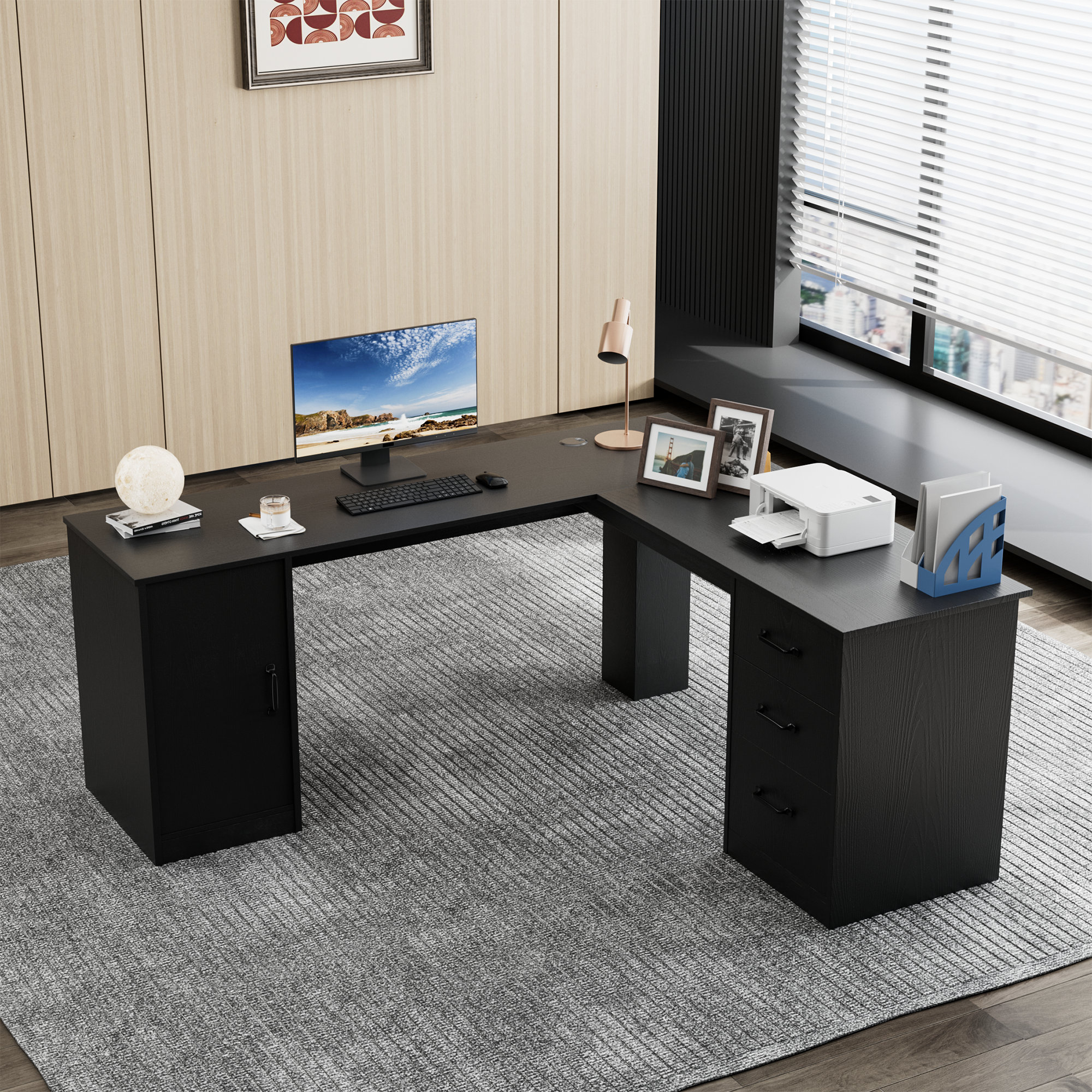 Wade Logan® Arpan 60" L-Shaped Executive Desk with Drawers, Wood Home ...