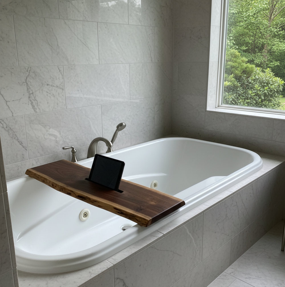 Millwood Pines Live Edge Walnut Bathtub Tray | Handmade Wooden Bath ...