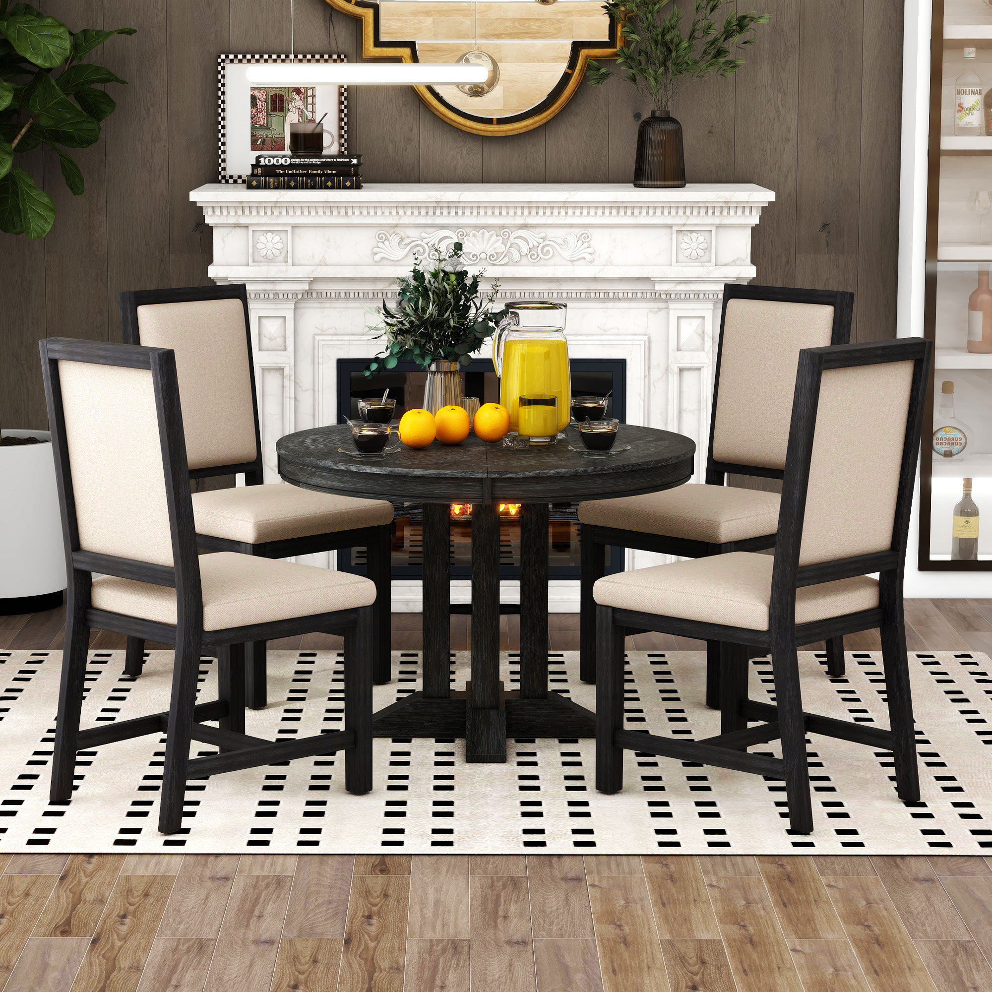 Winston Porter 5-Piece Dining Set Extendable Round Table And 4 ...