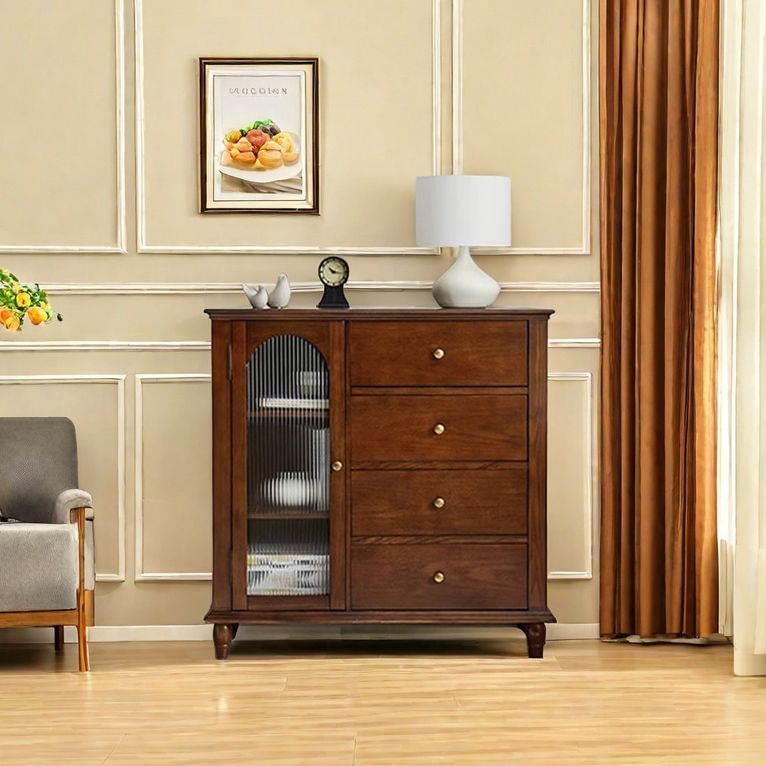 Vivid Space Creation Modern solid wood multi-purpose accent cabinet ...