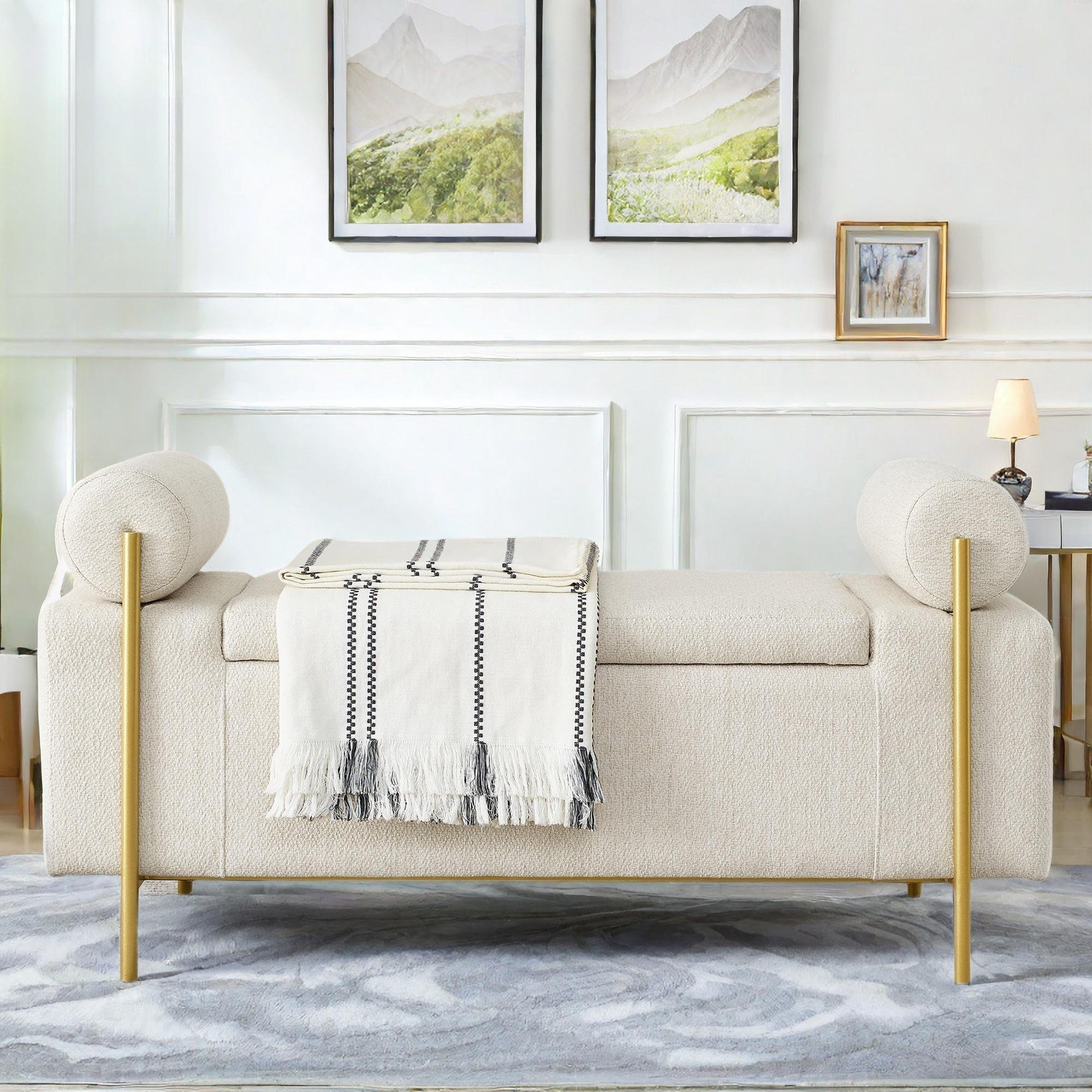 Mercer41 Elegant Upholstered Linen Bench With Storage Space ...