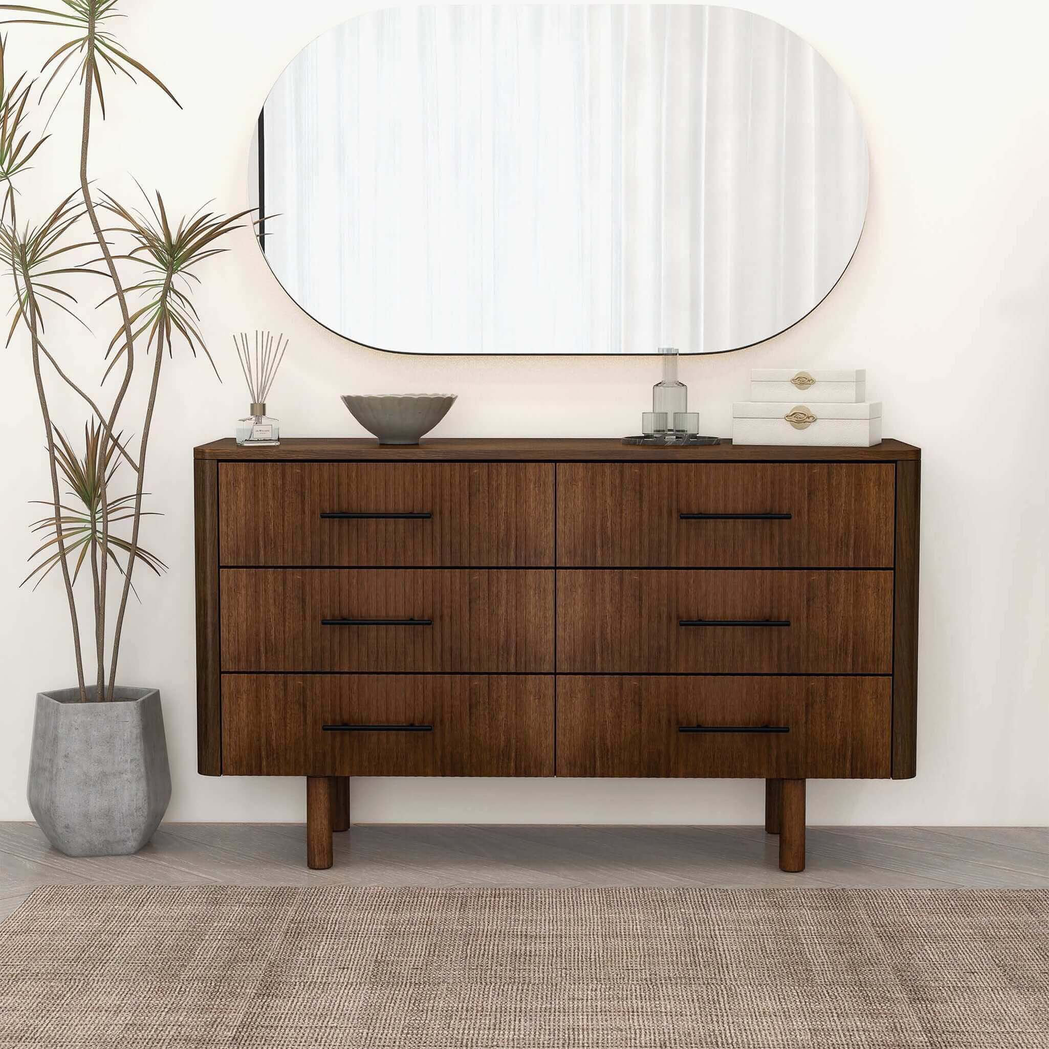 Corrigan Studio® Logan Mid Century Modern Walnut Dresser With 6 Drawers ...