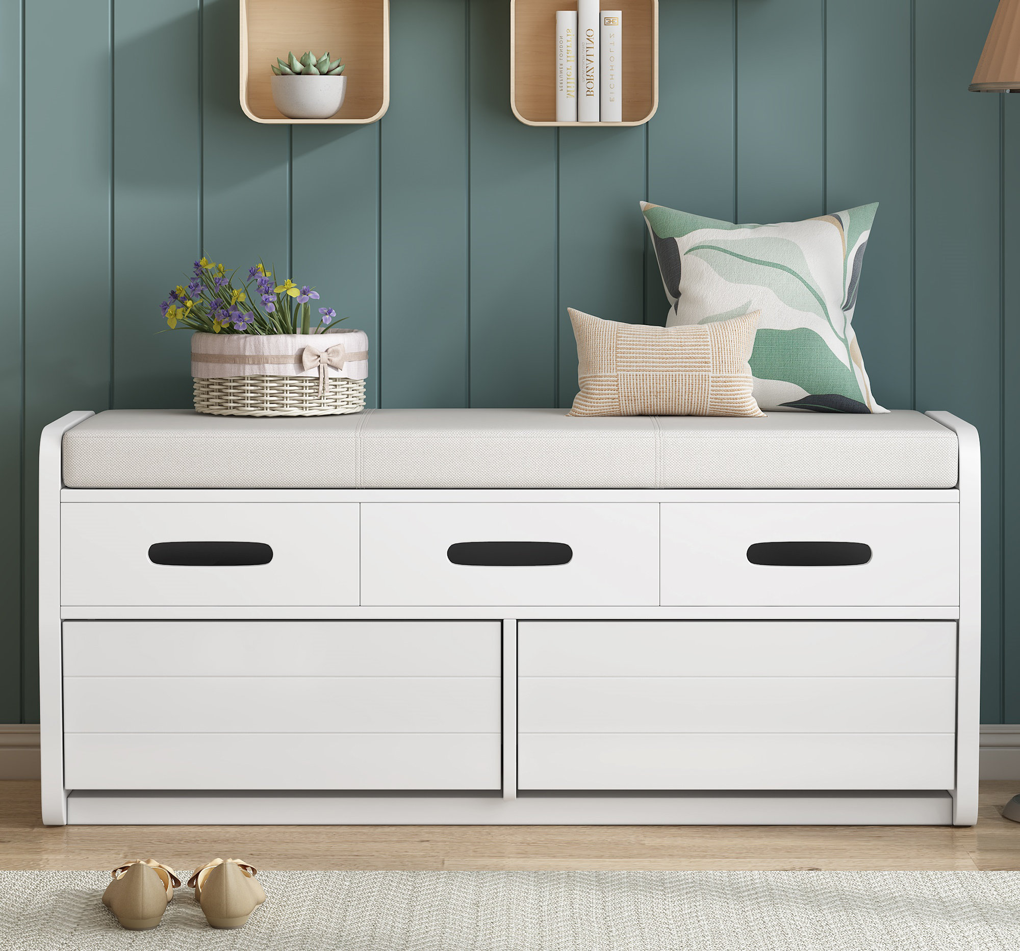 Hokku Designs TREXM Rustic Storage Bench with 2 Drawers, Hidden Storage ...