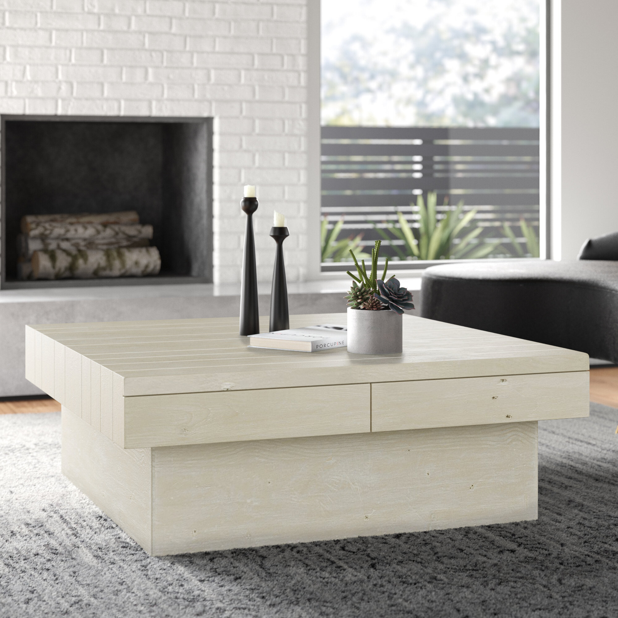 Birch Lane Table basse avec rangement en bois massif Elodie - Wayfair ...