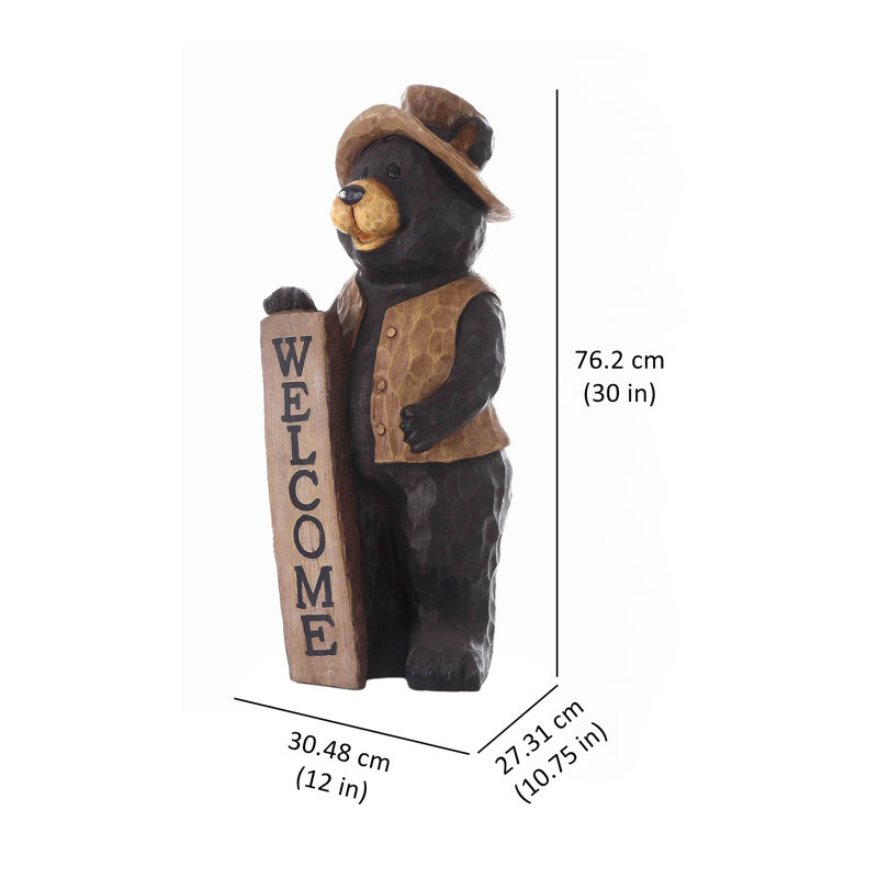 Hi-Line Gift Ltd. Bear Standing with Welcome Sign Statue & Reviews ...