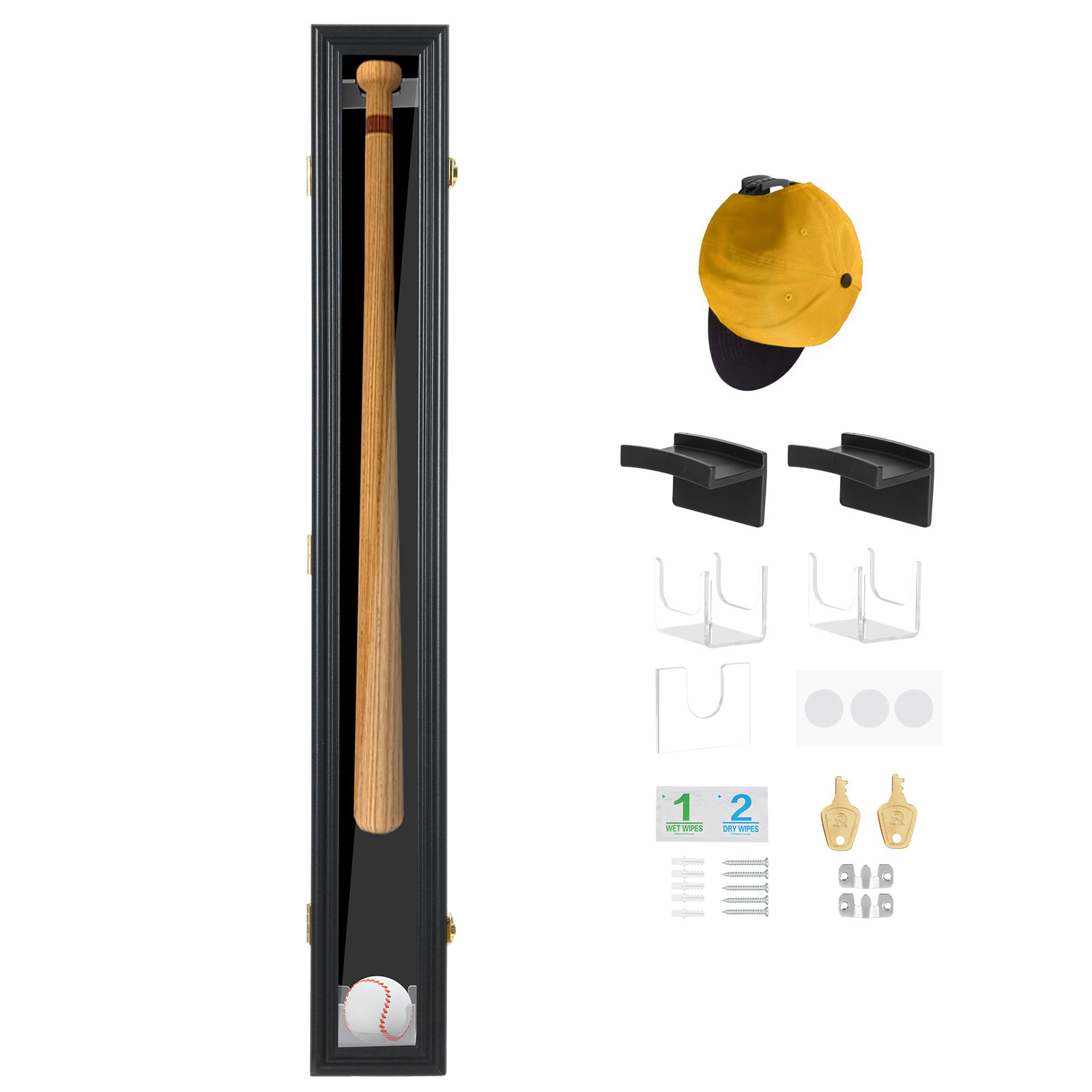 MUKE Baseball Bat Wall Display with UV Shielded Acrylic & Dual Baseball ...