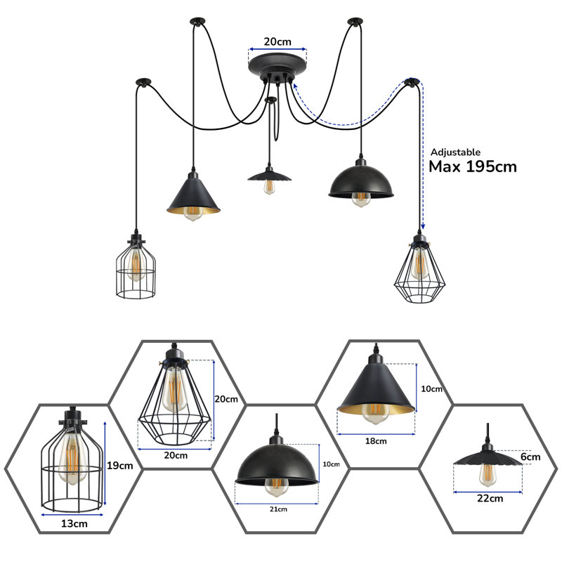 Vintage Metal Pendant Light 5-Way Steampunk Industrial Pendant Light ...