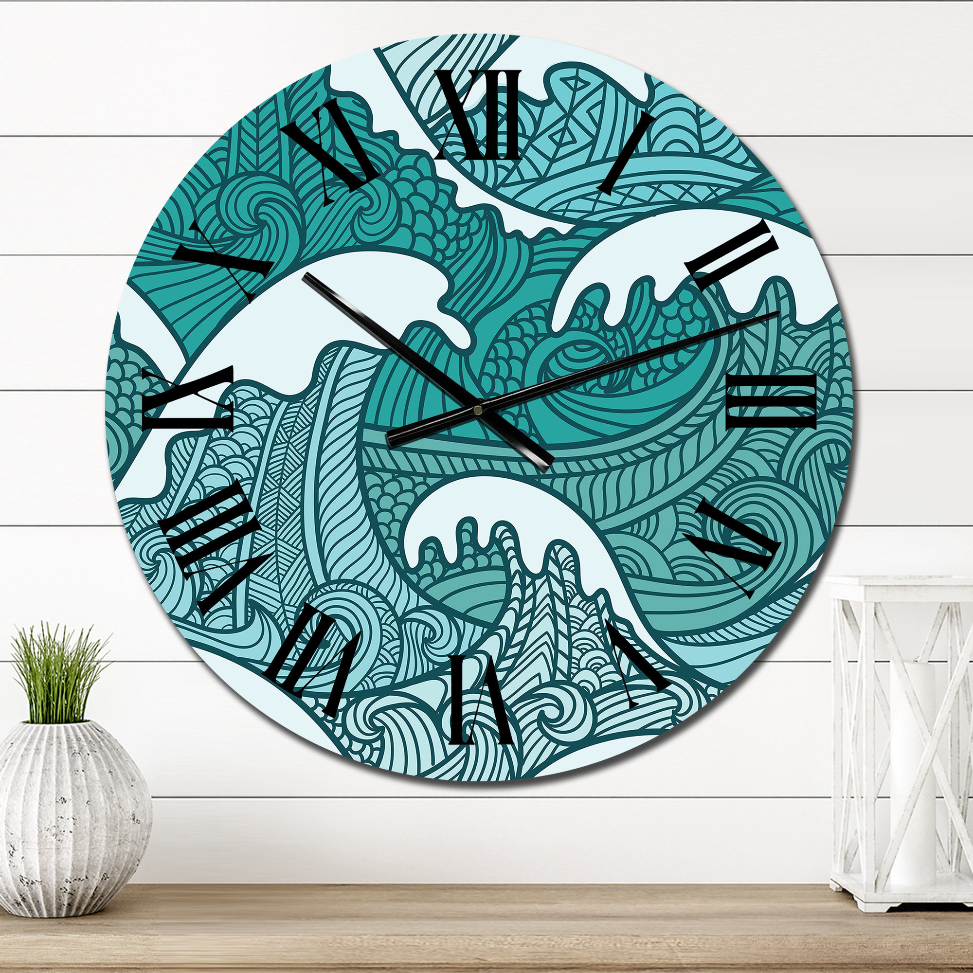 East Urban Home Light Blue Abstract Sea Waves - Patterned wall clock ...