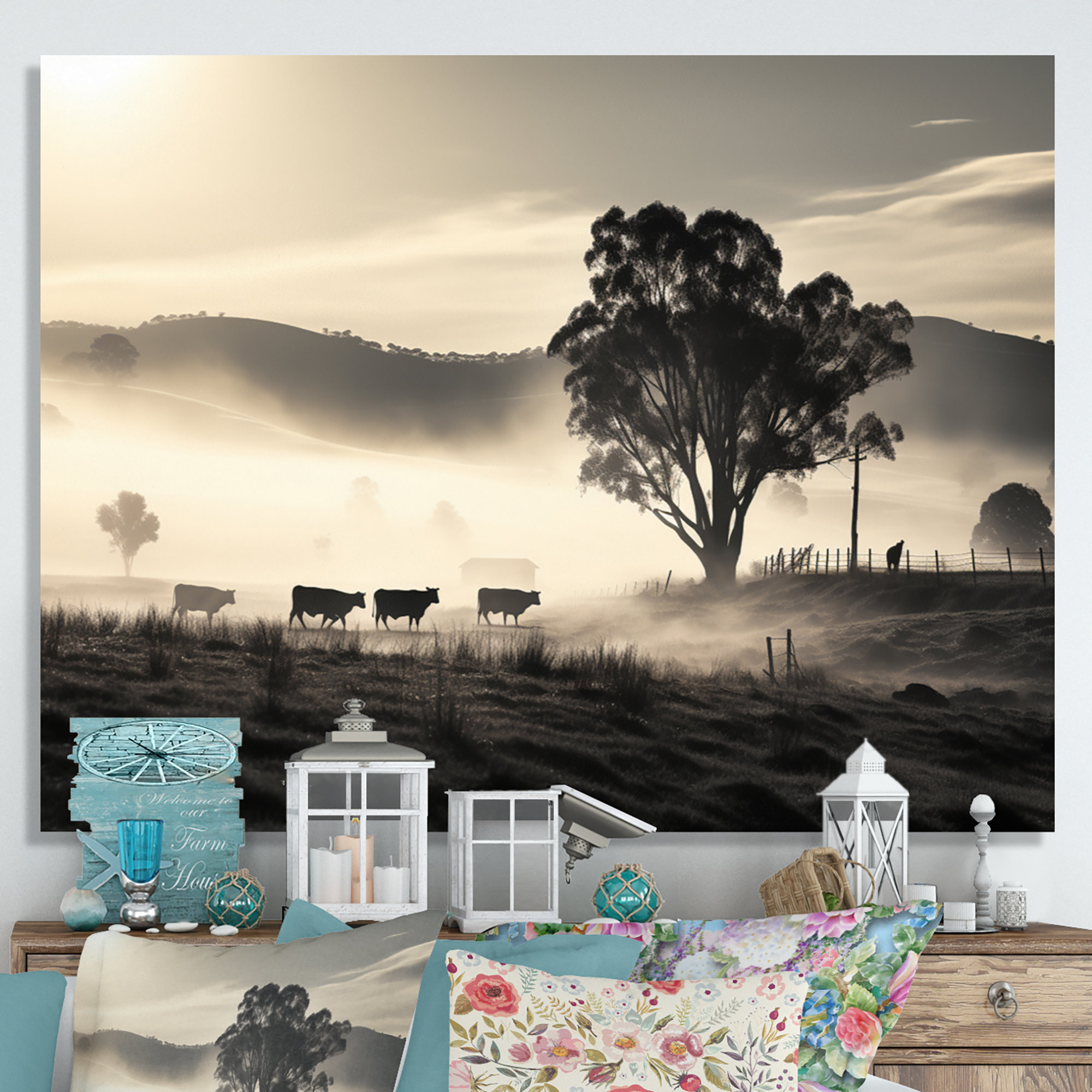 Union Rustic Kendyn Cattle Misty Morning Grazing IV On Canvas Print ...