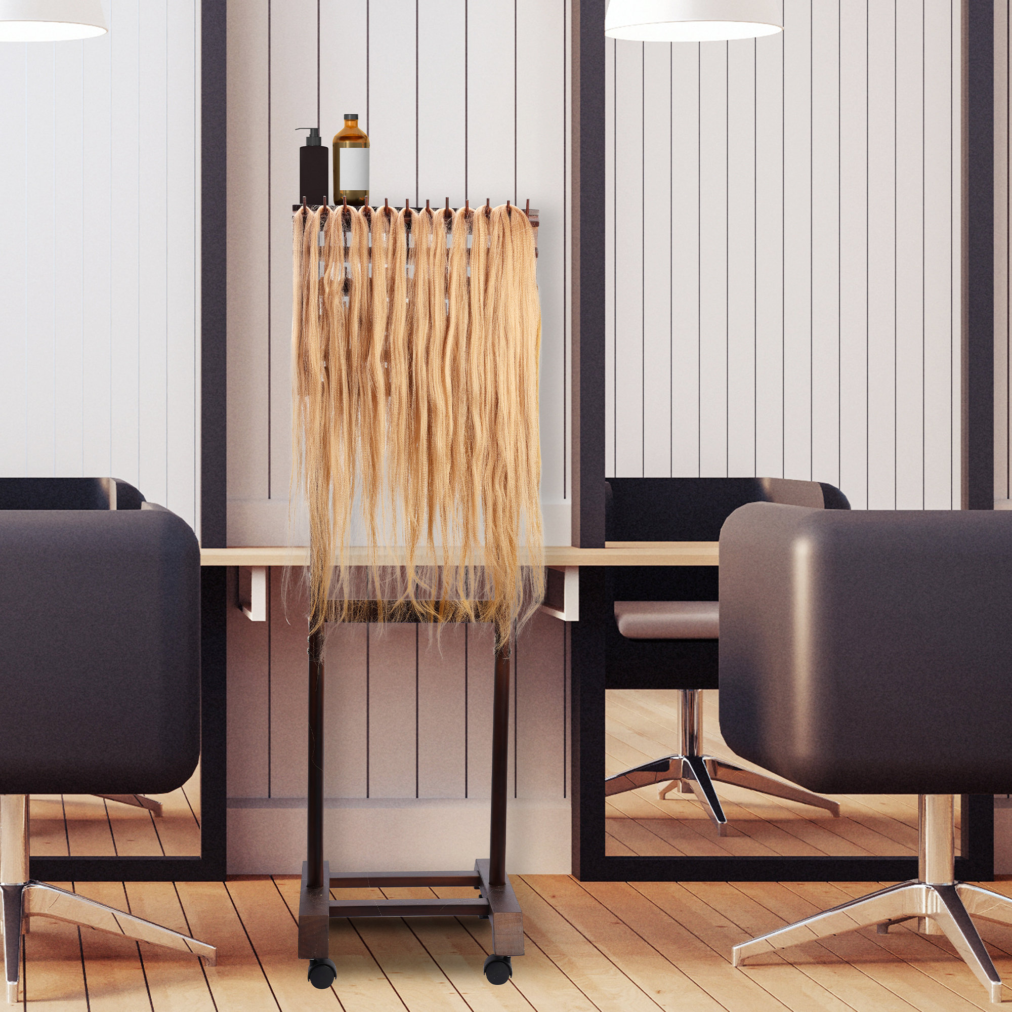 Ackitry Free-Standing Braiding Hair Rack, 144 Pegs Wooden Hair Holder ...