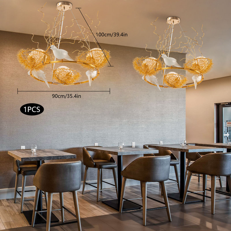 Mercer41 Ffraid Light Gold Unique/Statement Bird Nest Pendant Lights ...