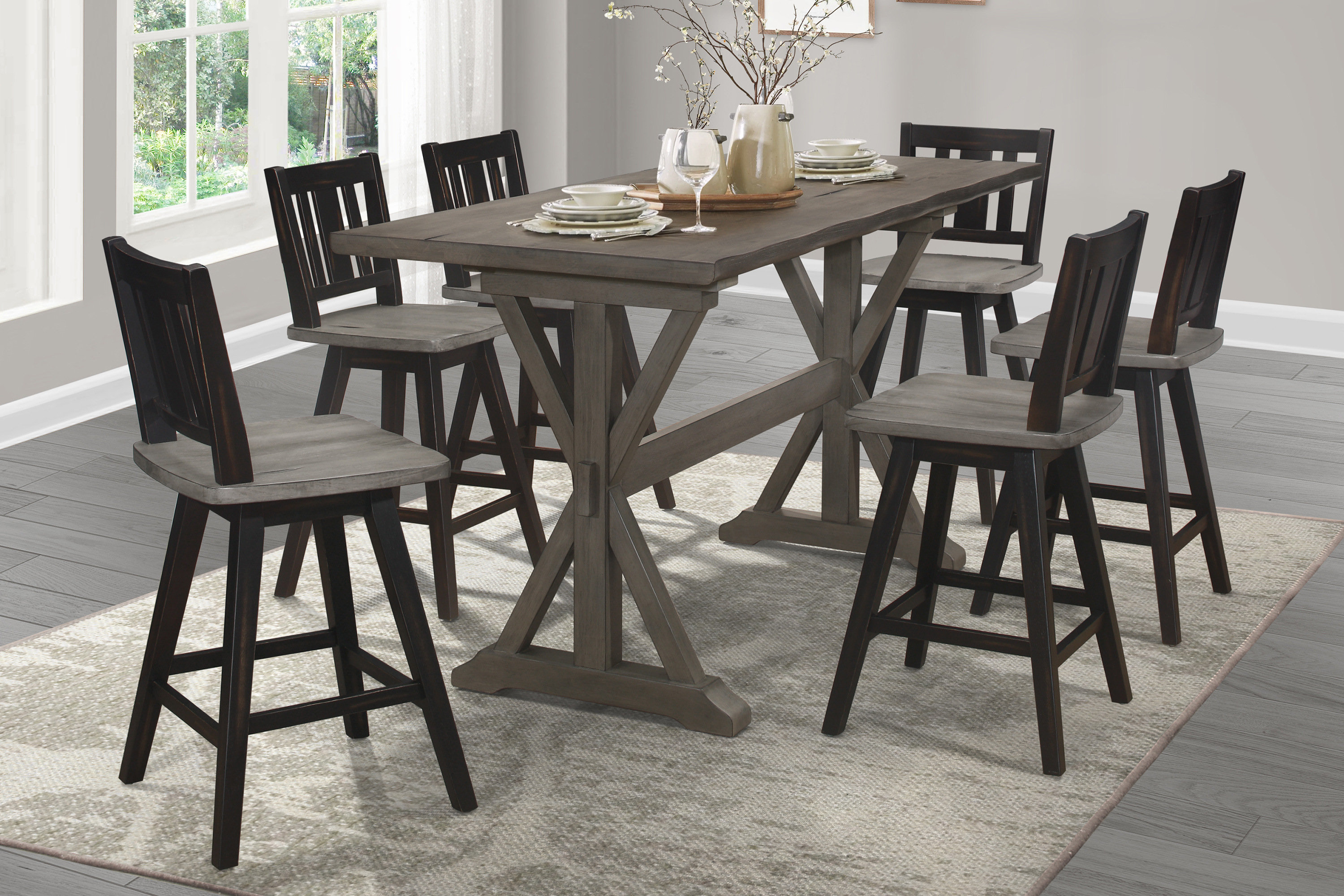 Red Barrel Studio® Killion 7-pcs Counter Height Table Set With X-back ...