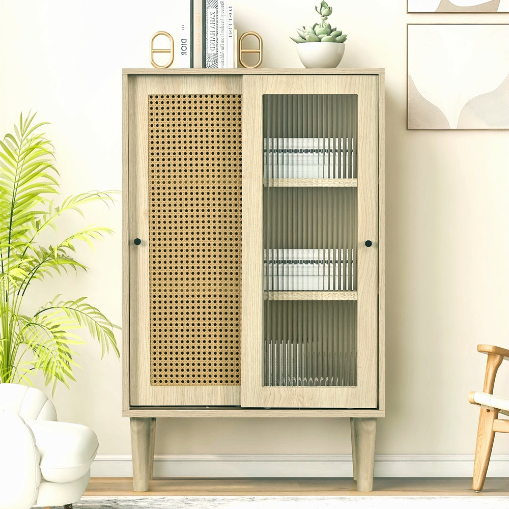 17 Stories 100 Cm High Sideboard With Plastic Rattan Doors And Sliding ...