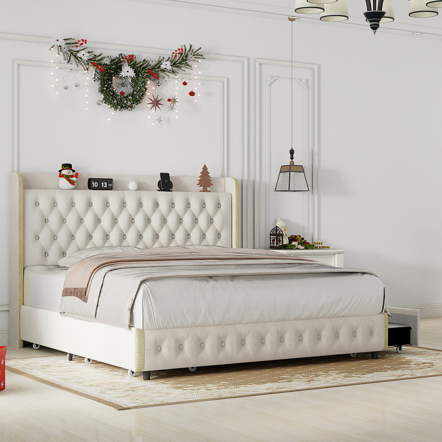 House of Hampton® Bed Frame With 4 Drawers And Wingback Upholstered ...