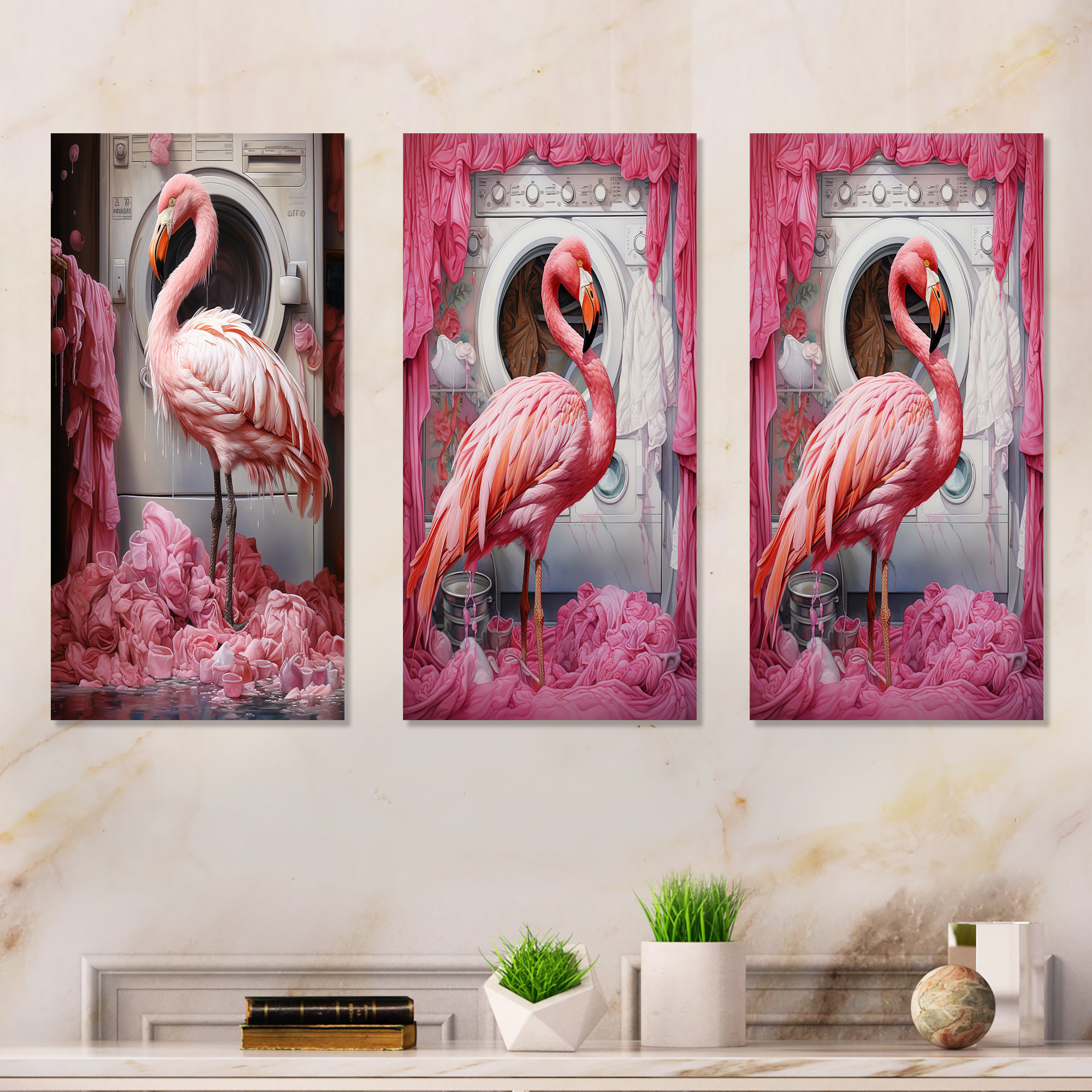 Bayou Breeze Pink Flamingo Laundry Room Dance I - Laundry Canvas Prints ...