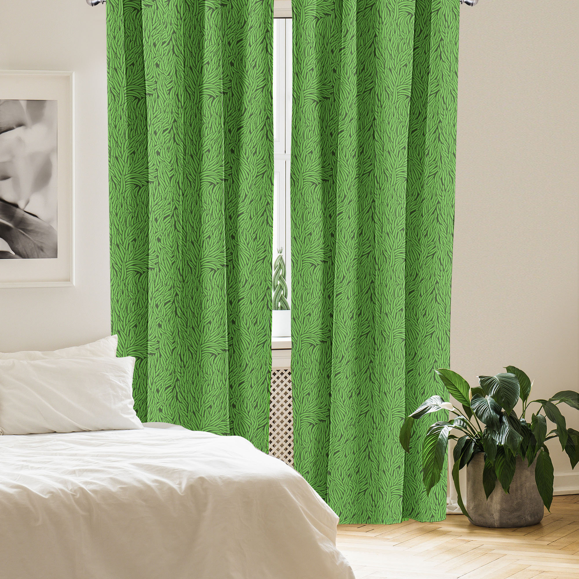 Alcott Hill® Green 4-Panel Curtains, Grass Growth Abstract Lime Green ...