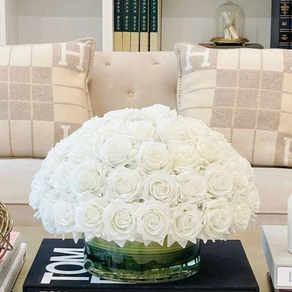 Flovery X Large Stems 60 Roses - White Real Touch Faux Rose Stems ...